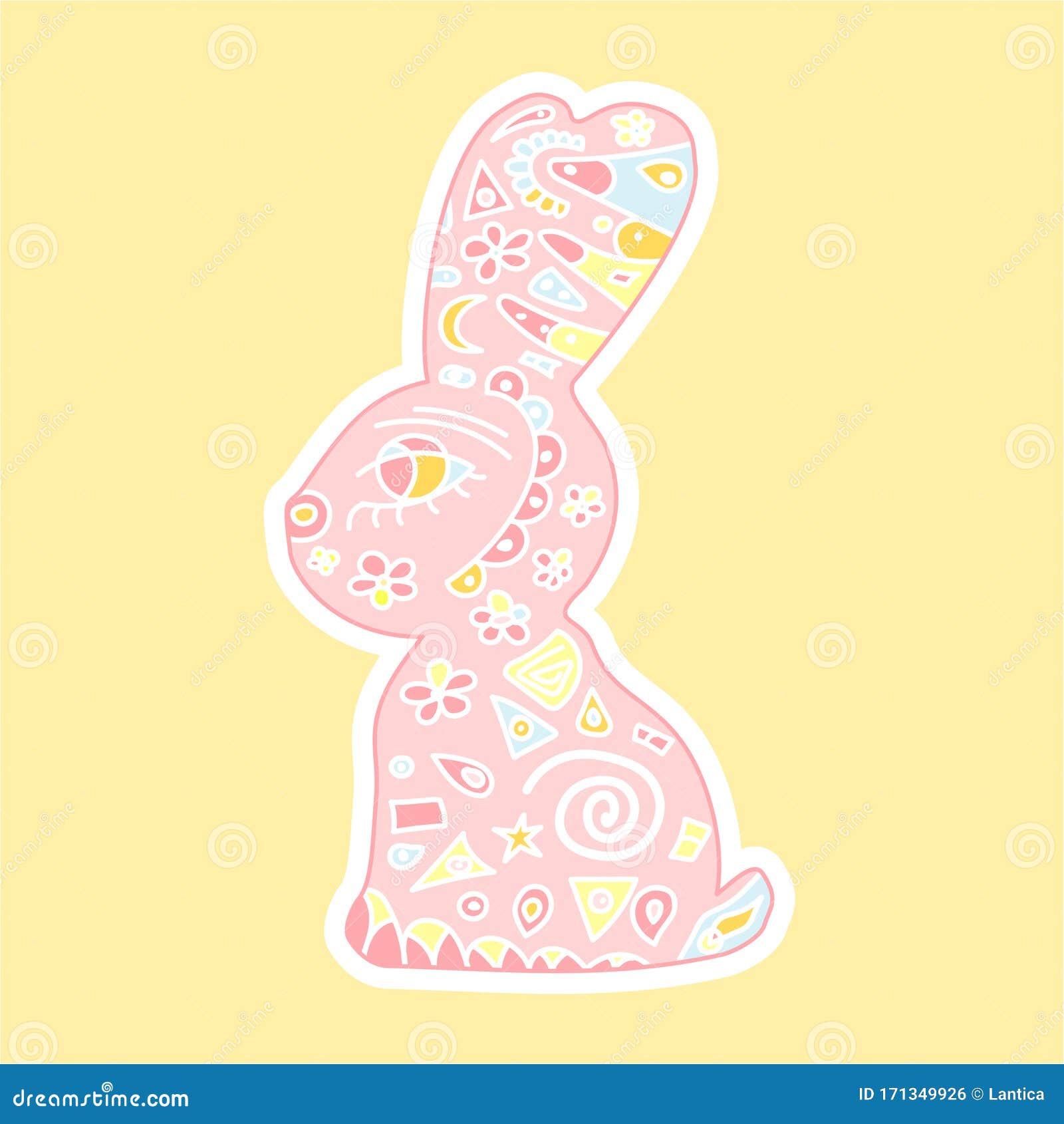 Cute Easter Bunny with Doodle Decorative. Hand Drawing for Your Design ...