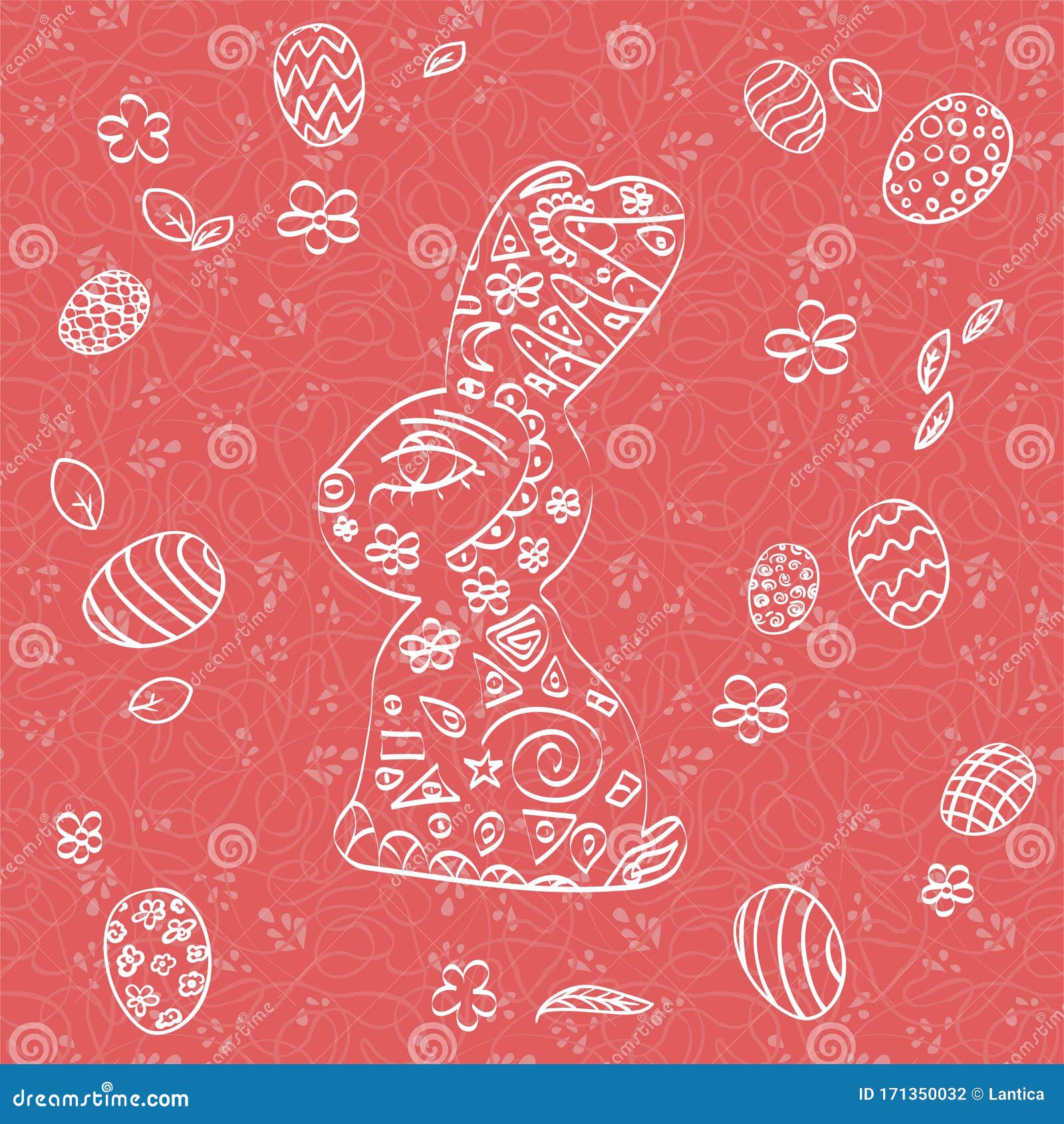 Cute Easter Bunny with Doodle Decorative. Hand Drawing for Your Design ...