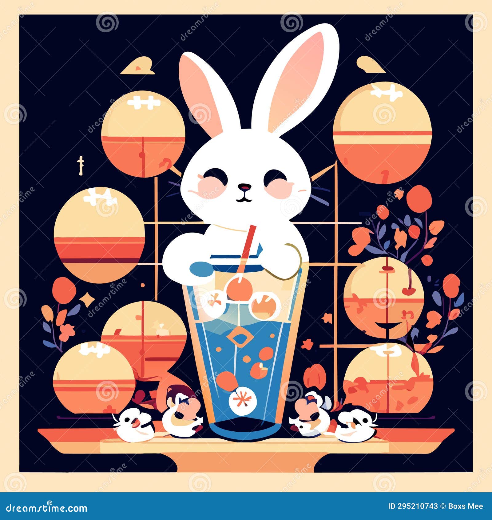 Cute Easter Bunny Drinking Milkshake in a Glass. Vector Illustration ...