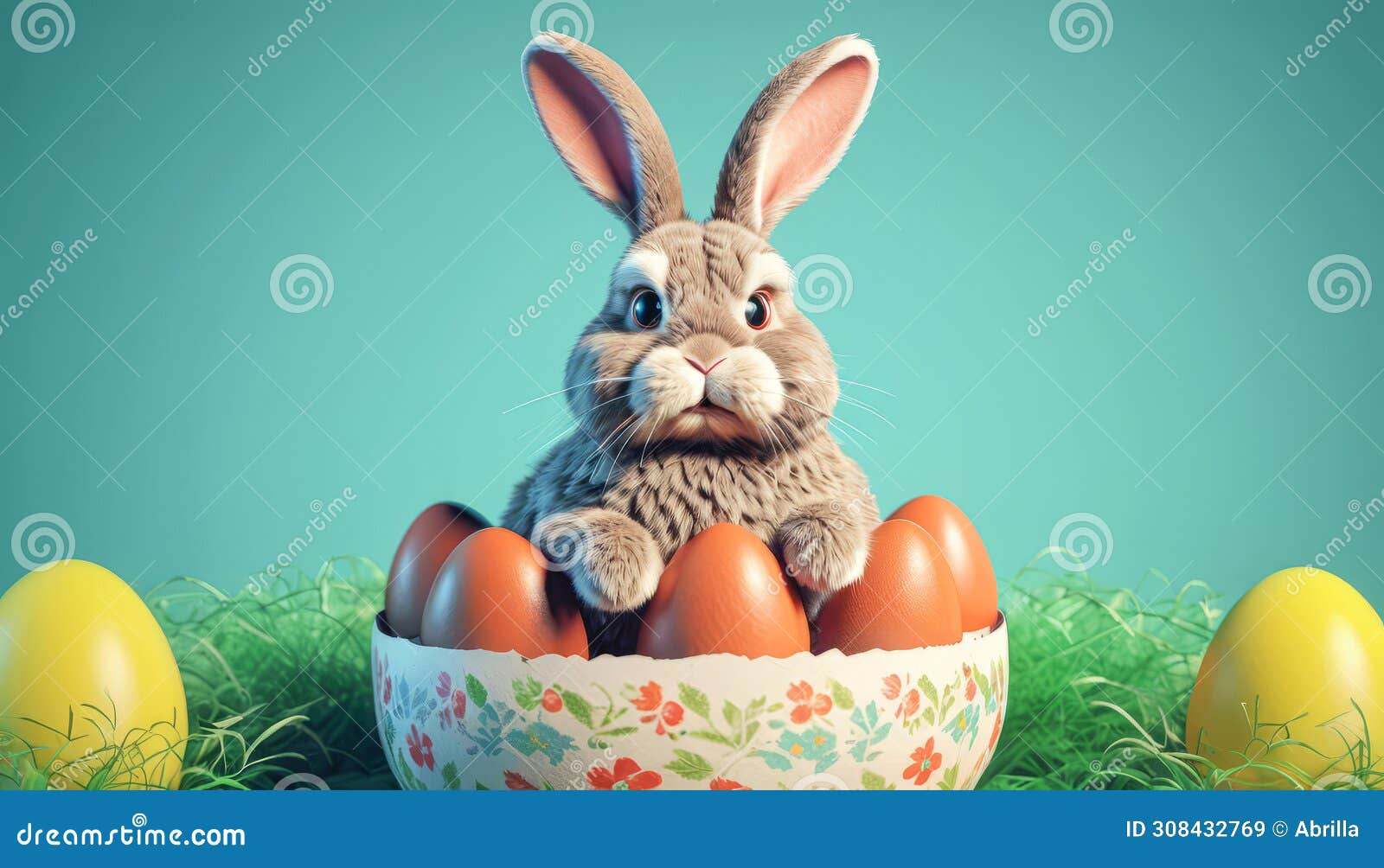 Cute Easter Bunny in Easter Egg. Stock Illustration - Illustration of ...