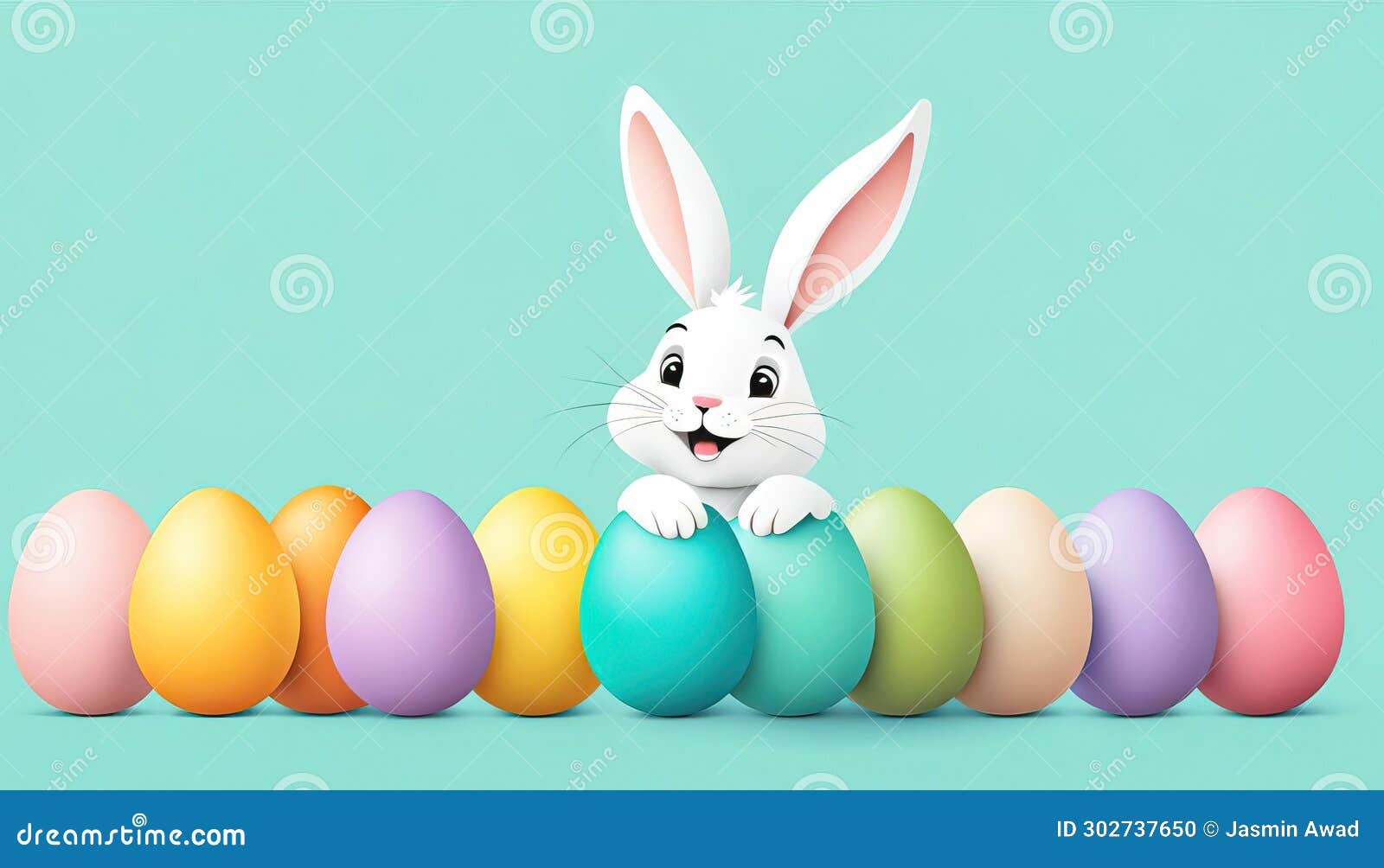 Cute Easter Bunny with Eggs and Copy Space Stock Illustration ...