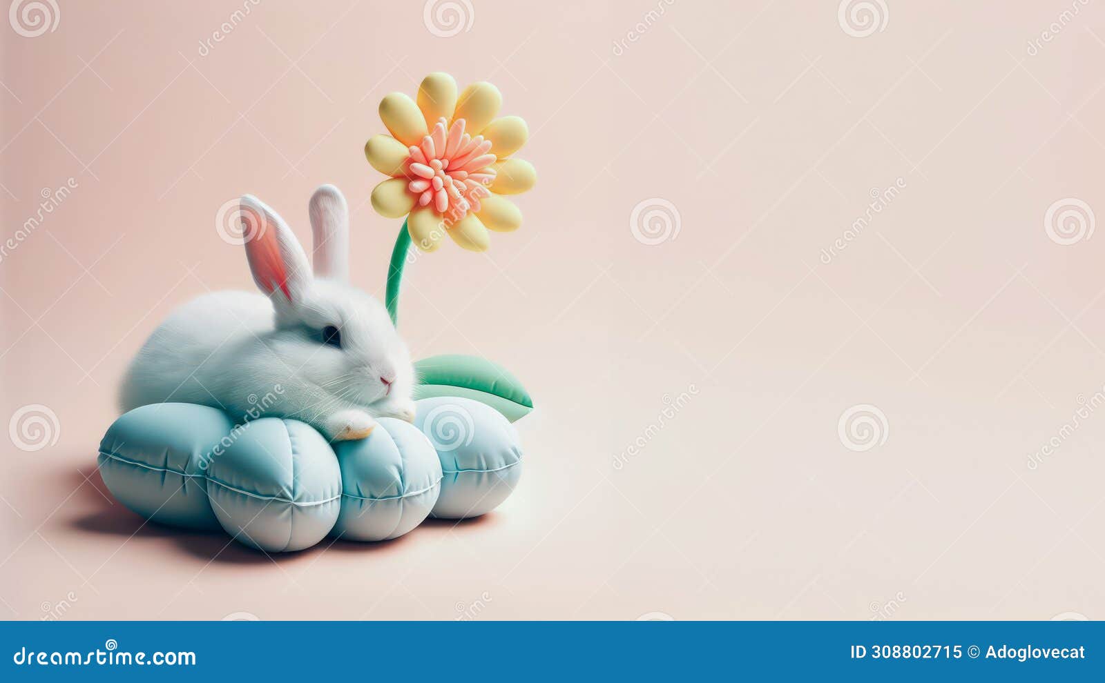 Cute Easter Bunny with Flower on Pastel Color Background. Happy Easter ...