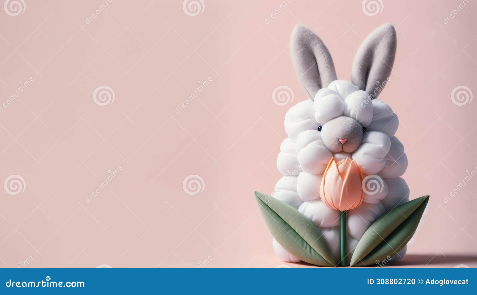 Cute Easter Bunny with Flower on Pastel Color Background. Happy Easter ...