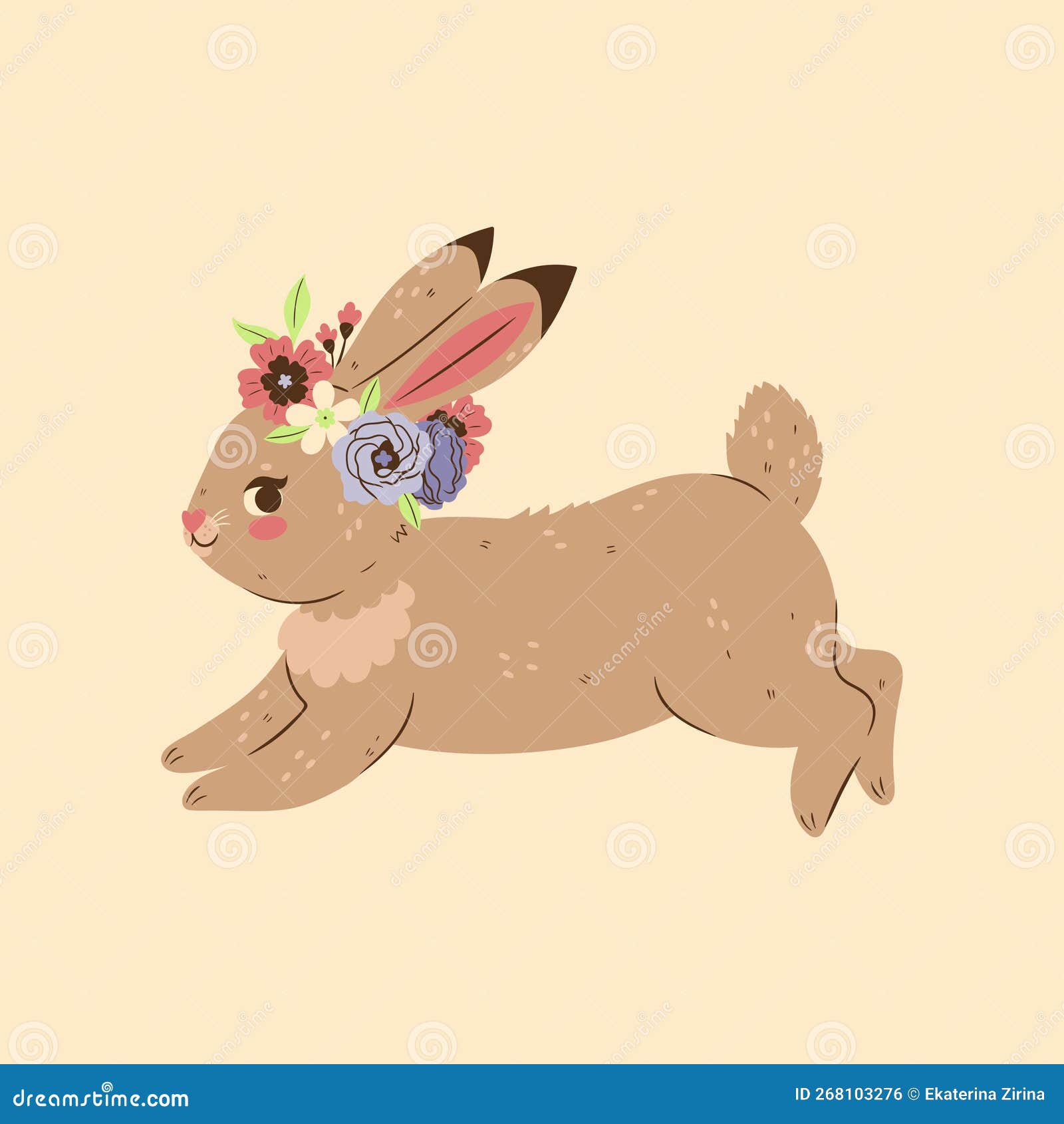 Cute Easter Bunny in a Flower Wreath. Vector Graphics Stock Vector ...