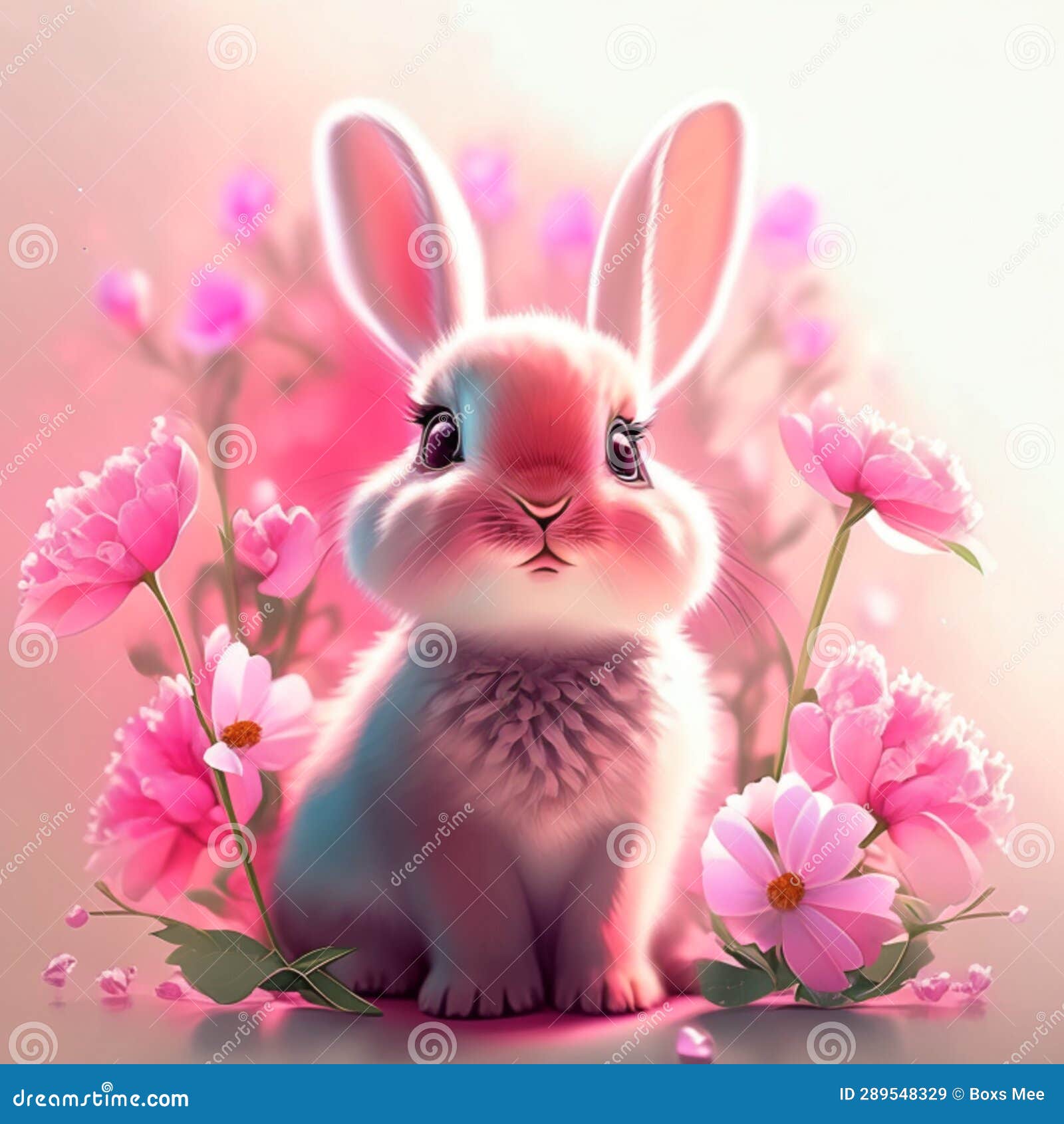 Cute Easter Bunny with Flowers. 3d Rendering, 3d Illustration Stock ...