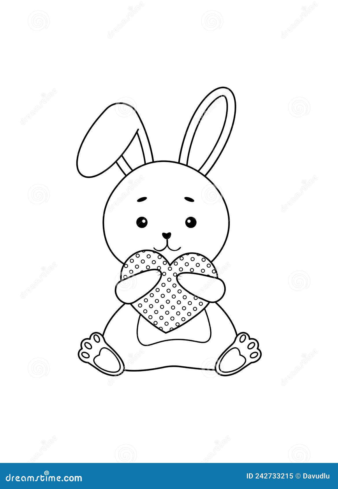 Cute Easter Bunny Holding Heart Coloring Page A4. Vector Illustration ...