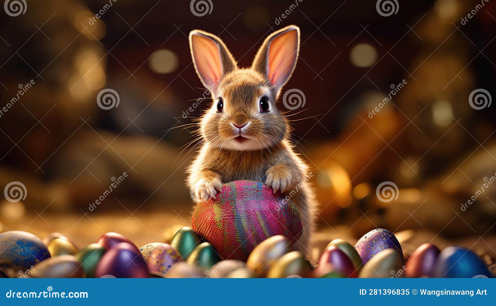 Cute Easter Bunny with Holiday Egg. Generative AI Stock Illustration ...