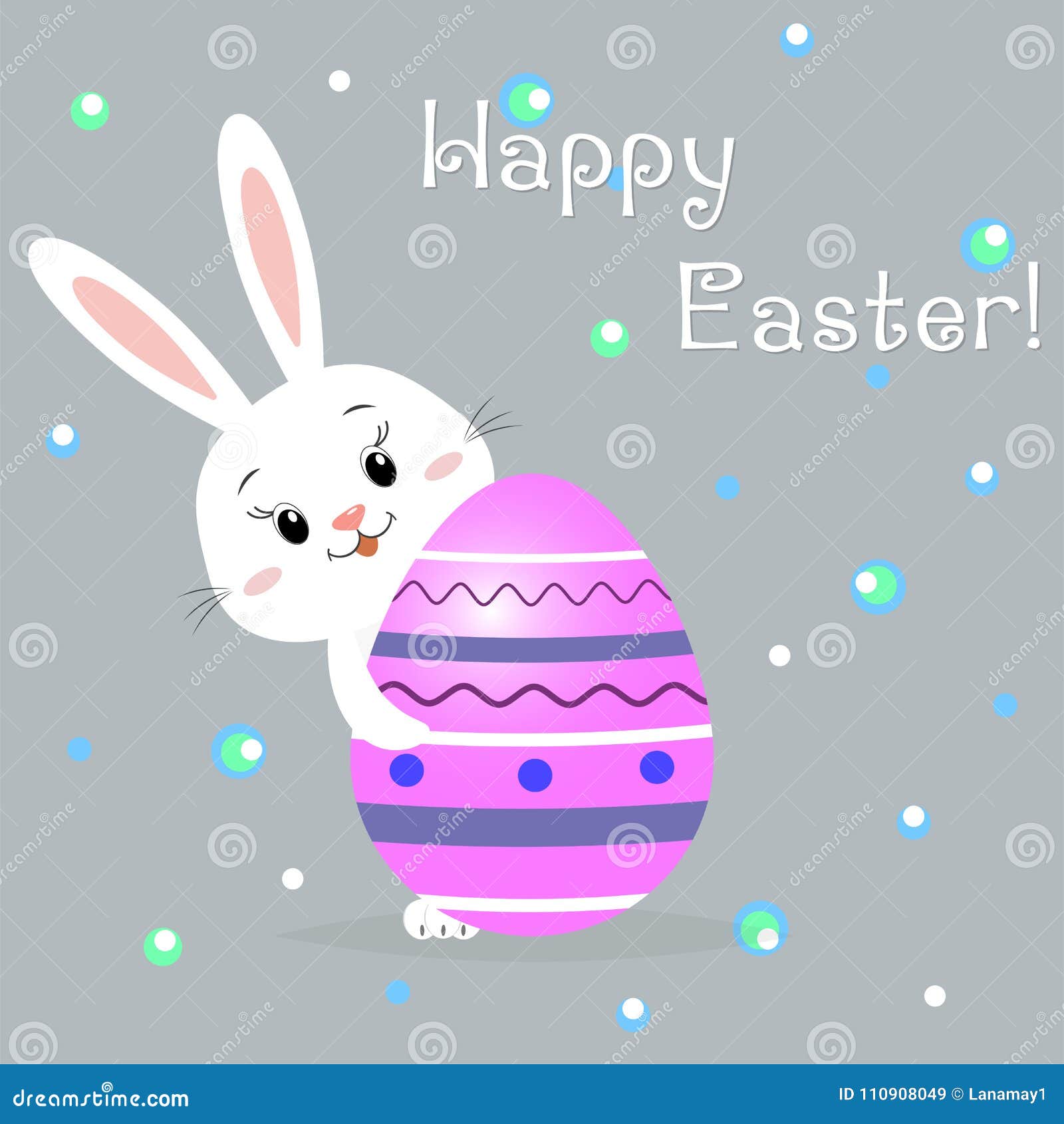 Easter Rabbit Peeks because of a Purple Decorative Egg with a Pattern ...