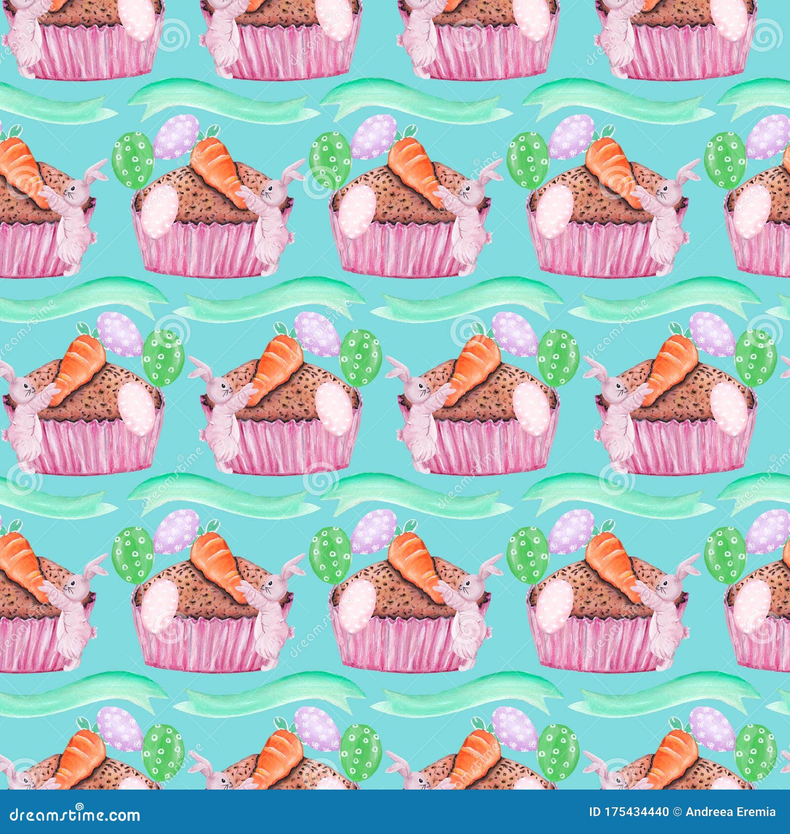 Cute Easter Bunny and Muffin, Seamles Pattern Design Stock Illustration ...