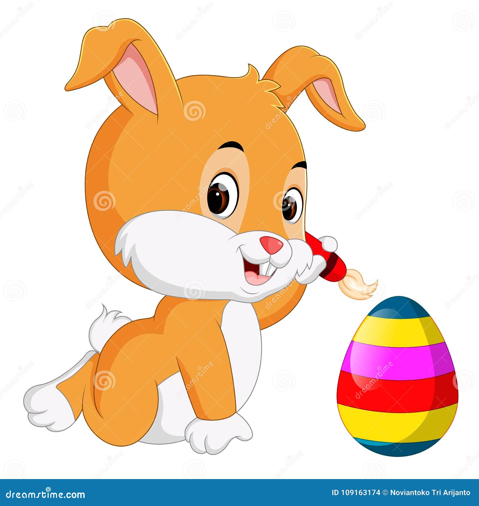 Cute Easter Bunny Painting an Egg Stock Vector - Illustration of ...
