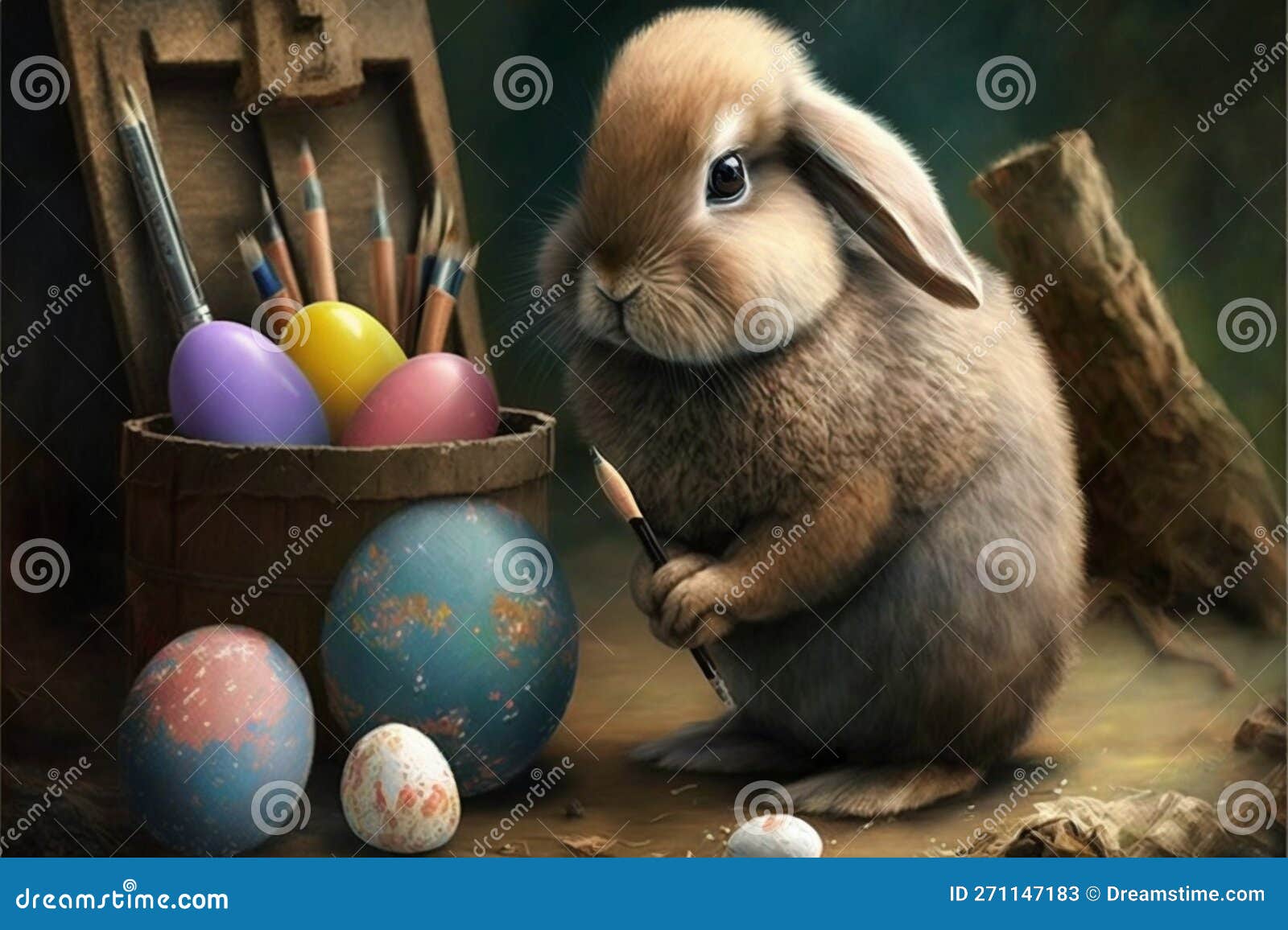 Cute Easter Bunny Painting Eggs Stock Illustration - Illustration of ...