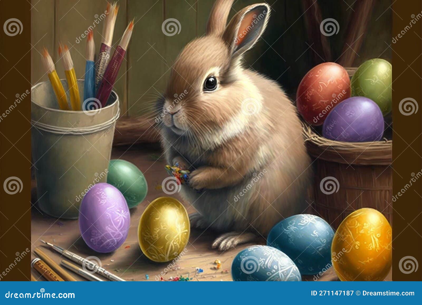 Cute Easter Bunny Painting Eggs Stock Illustration - Illustration of ...