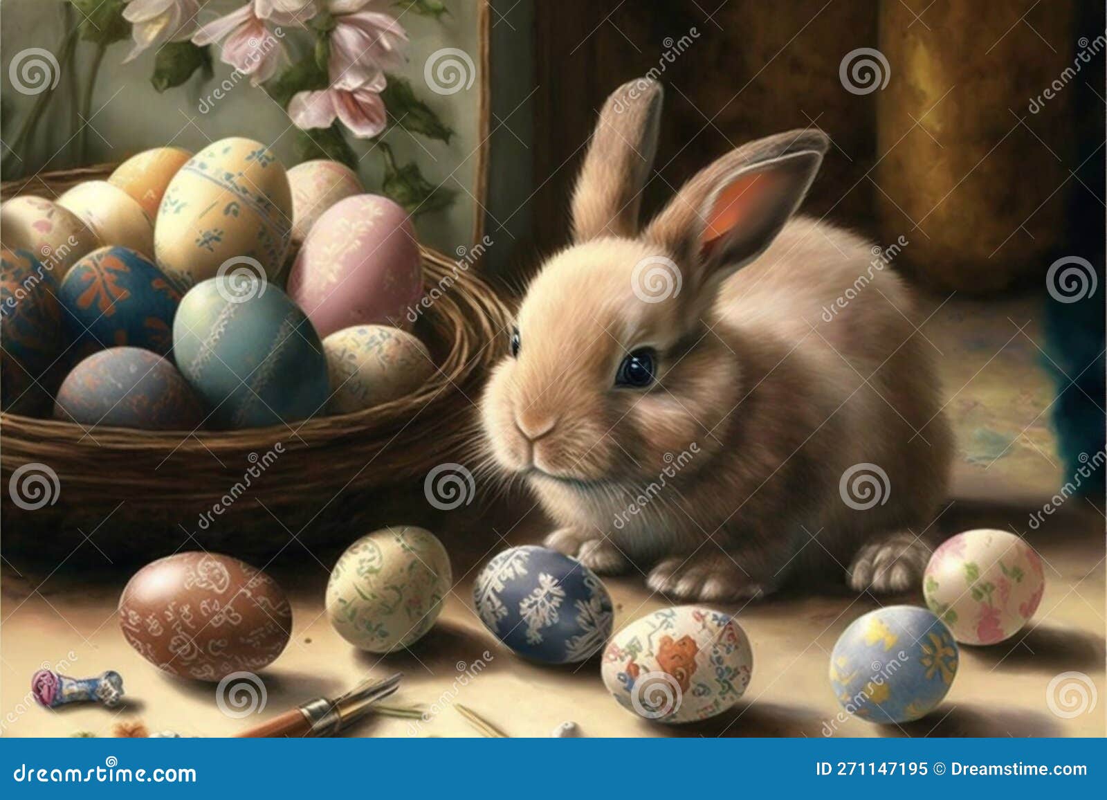 Cute Easter Bunny Painting Eggs Stock Illustration - Illustration of ...