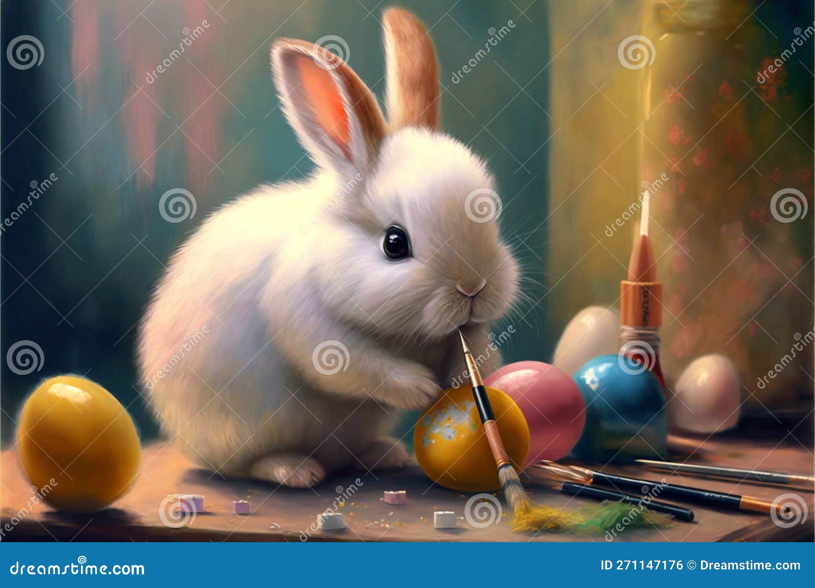 Cute Easter Bunny Painting Eggs Stock Illustration - Illustration of ...