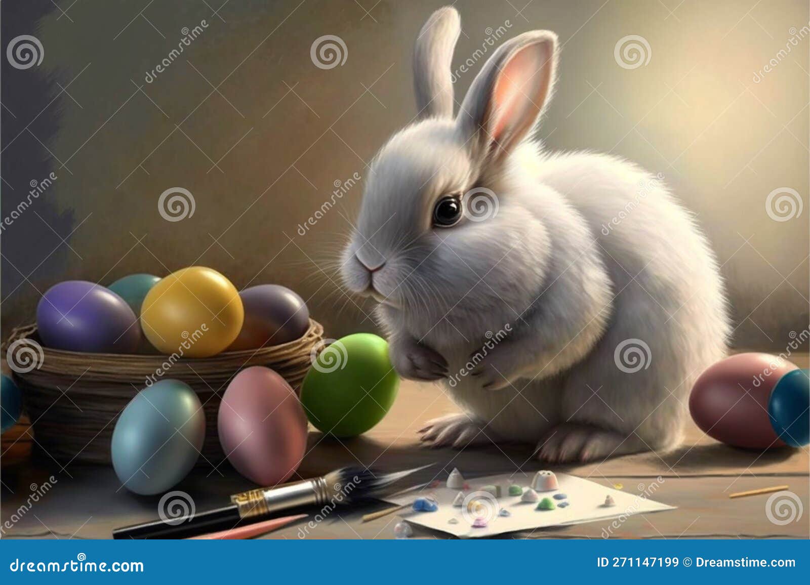 Cute Easter Bunny Painting Eggs Stock Illustration - Illustration of ...
