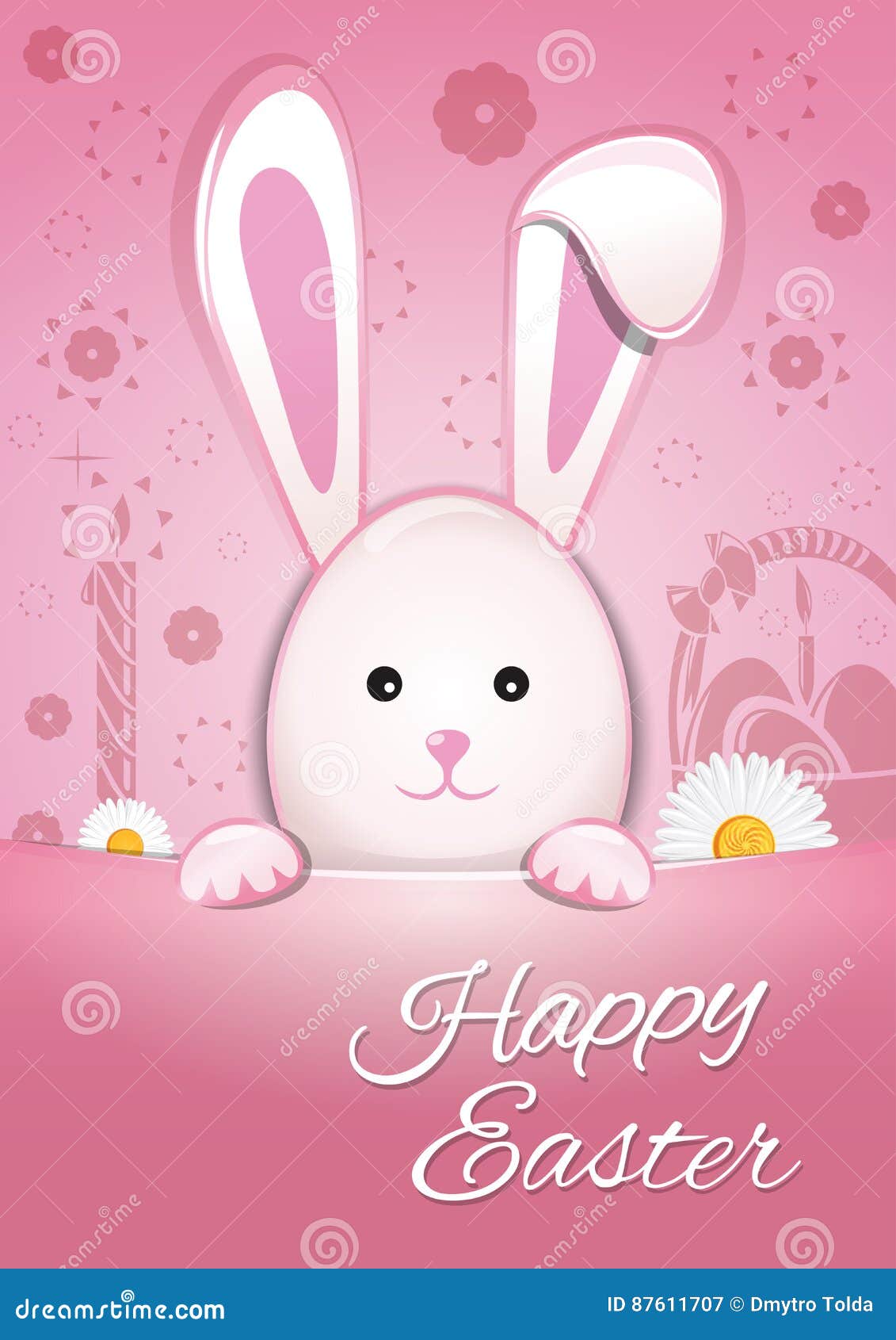 Cute Easter Bunny on a Pink Background. Happy Easter Stock Vector ...