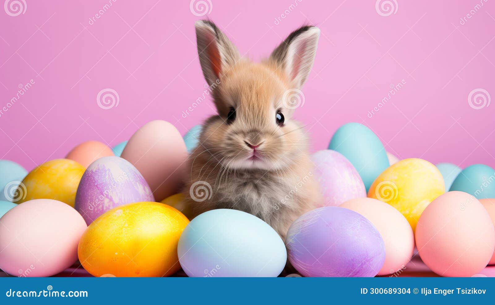 Cute Easter Bunny Rabbit with Egg on Pastel Spring Background, Isolated ...
