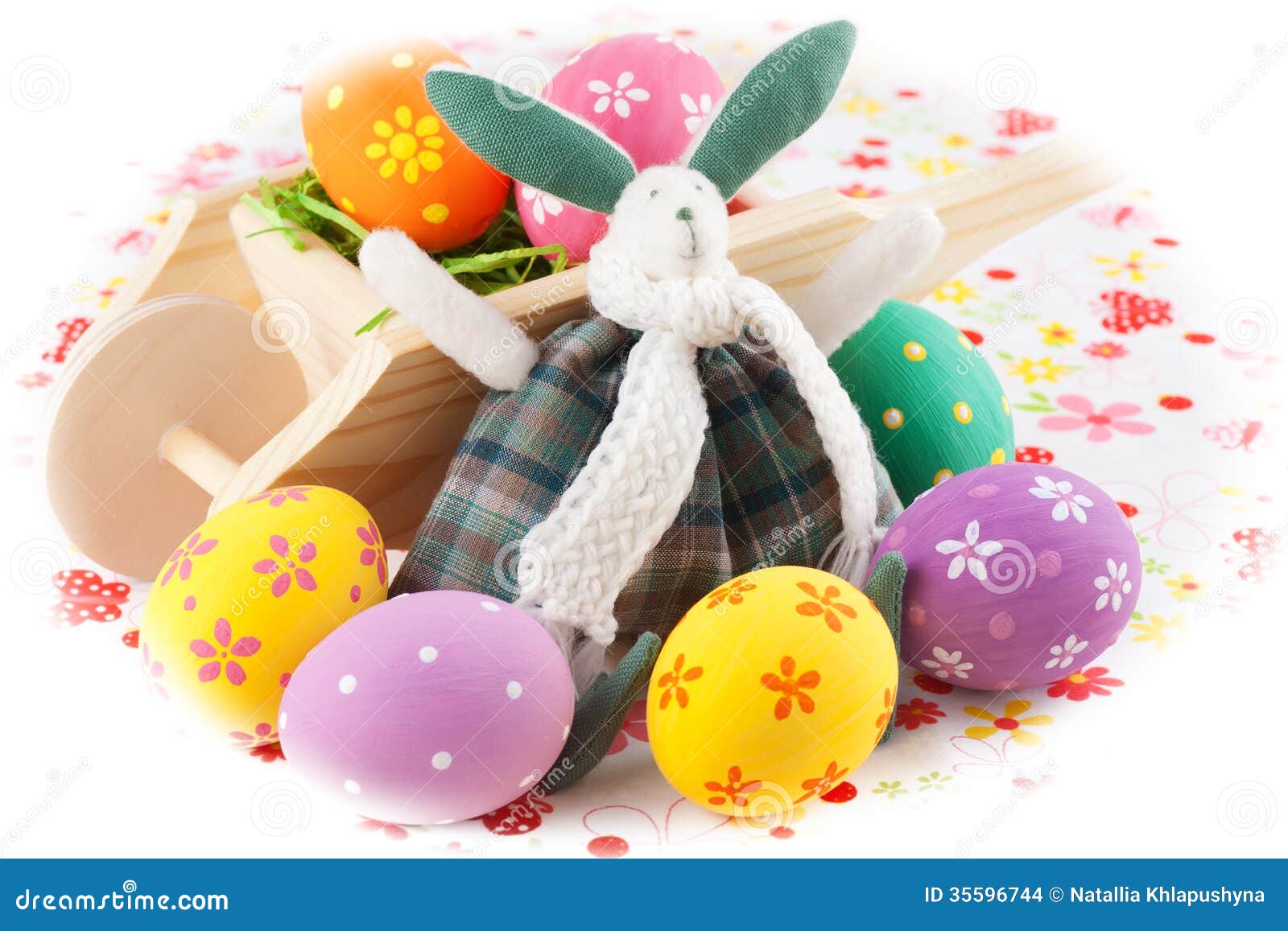 Cute Easter Bunny Rabbit with a Little Wheelbarrow Stock Photo - Image ...