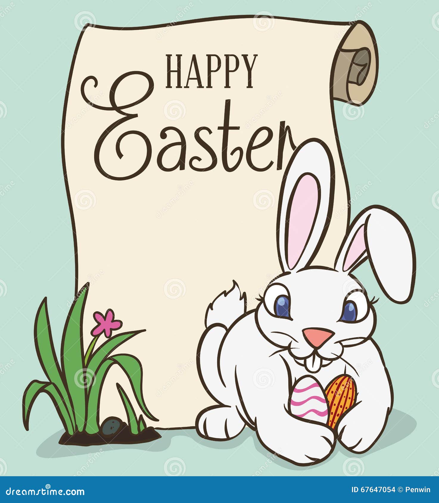 Cute Easter Bunny with Scroll Ready for Egg Hunt, Vector Illustration ...