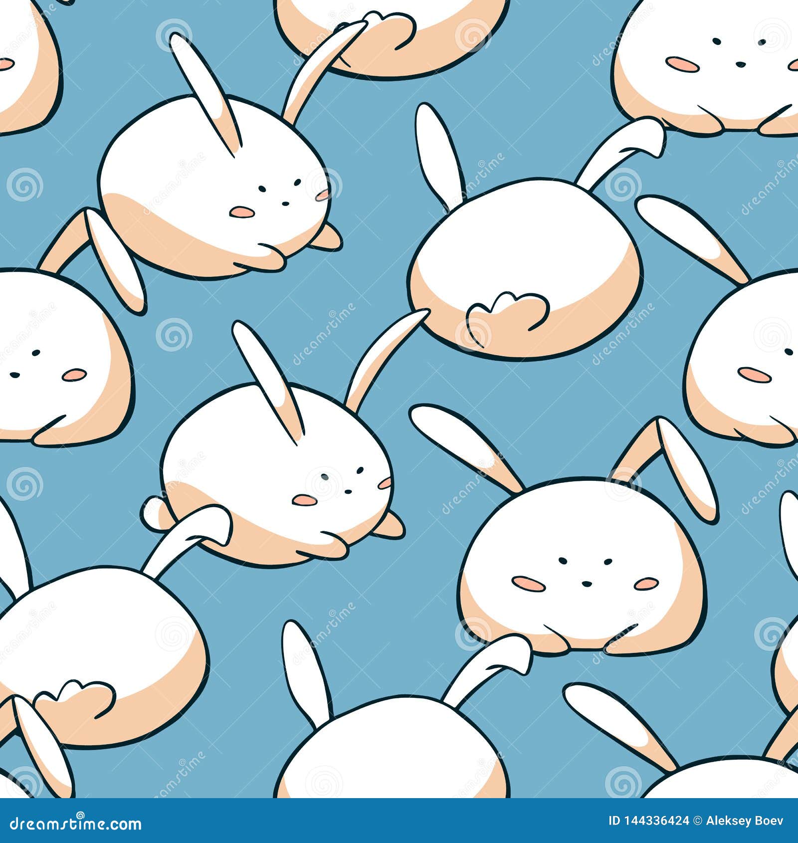 Cute Easter Bunny Seamless Pattern. Doodle Fat Rabbit on Blue ...