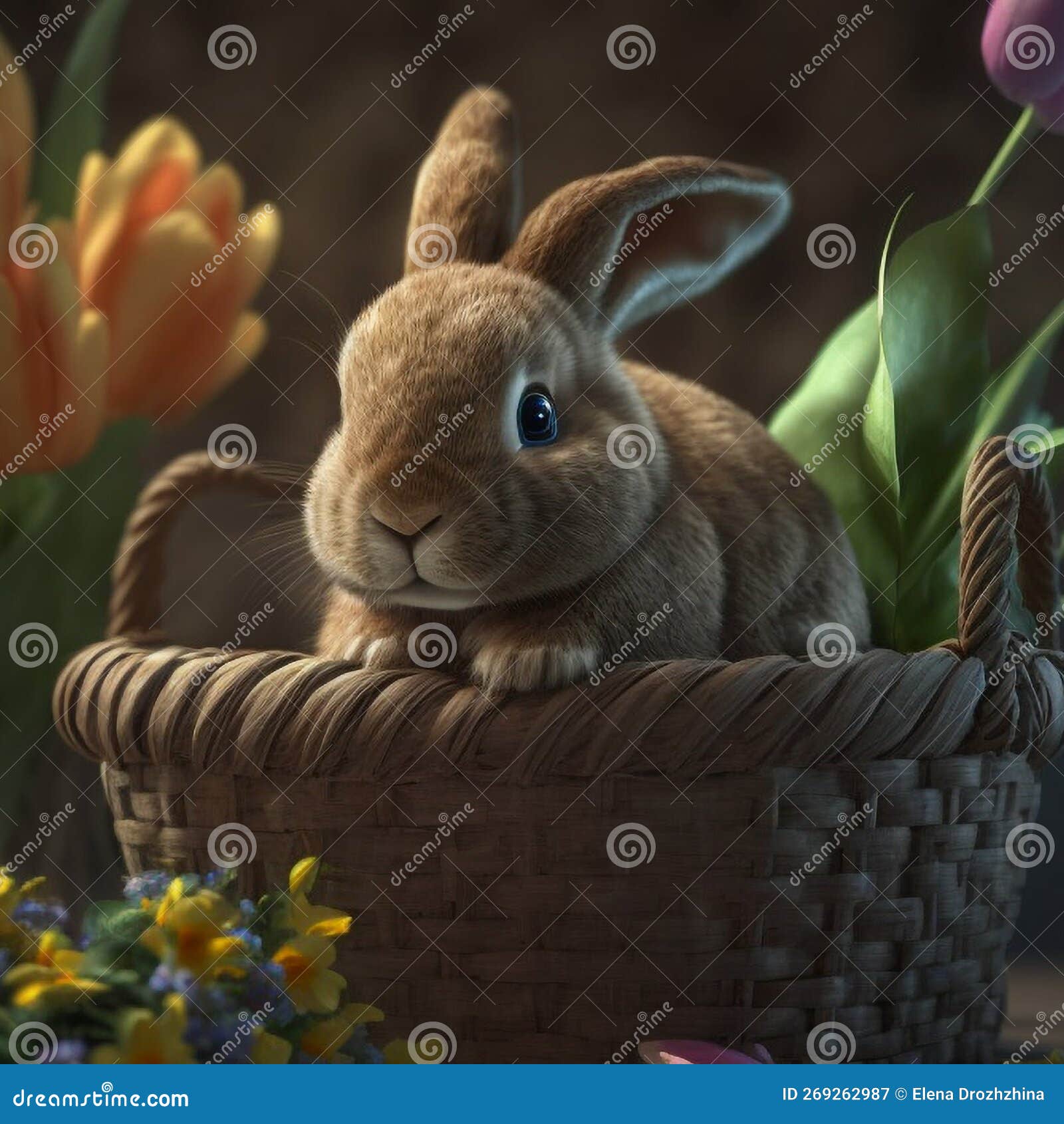 Cute Easter Bunny in the Basket Stock Illustration - Illustration of ...