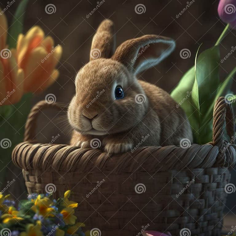 Cute Easter Bunny in the Basket Stock Illustration - Illustration of ...
