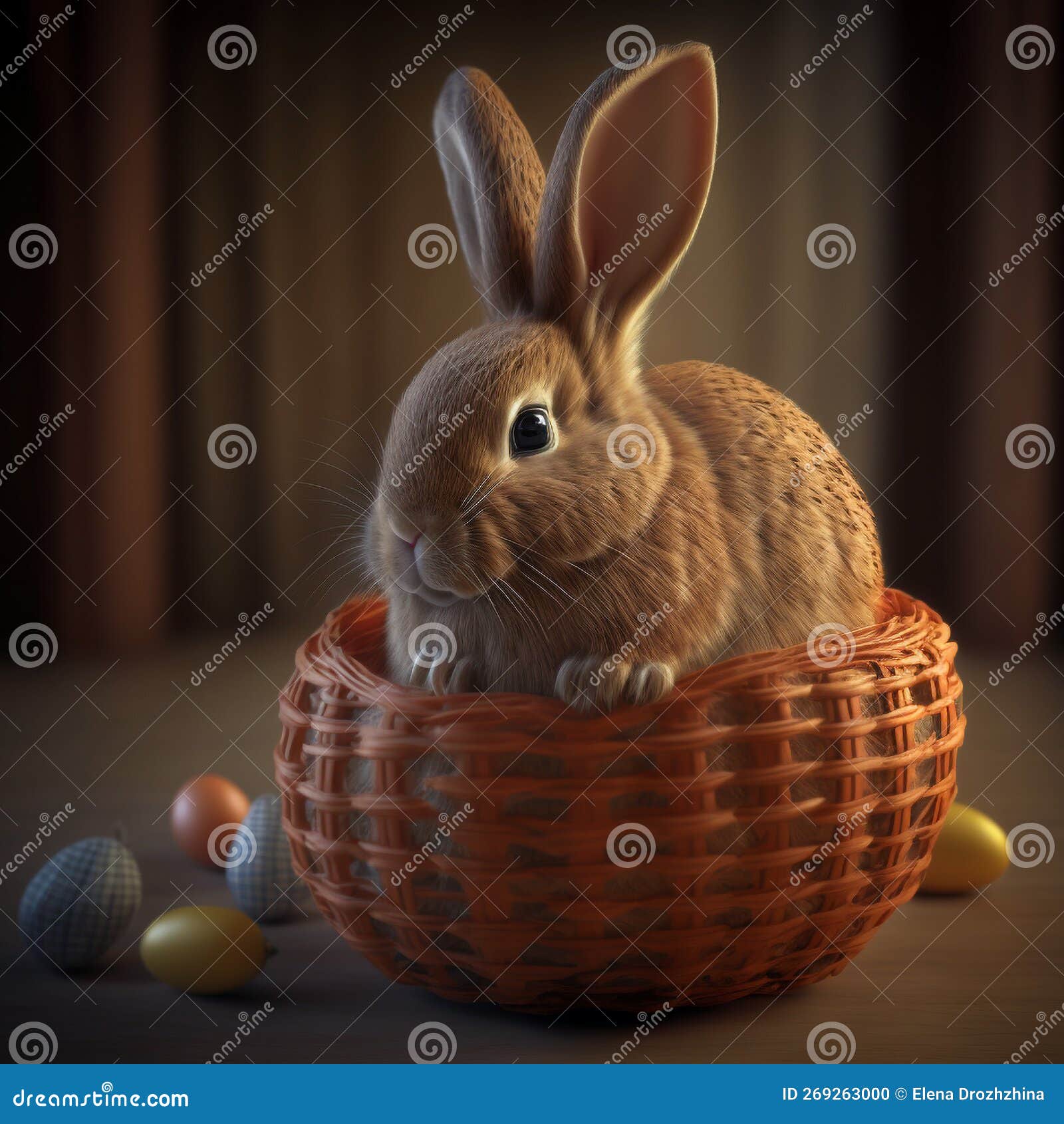 Cute Easter Bunny Sitting in the Basket with Egg Stock Illustration ...