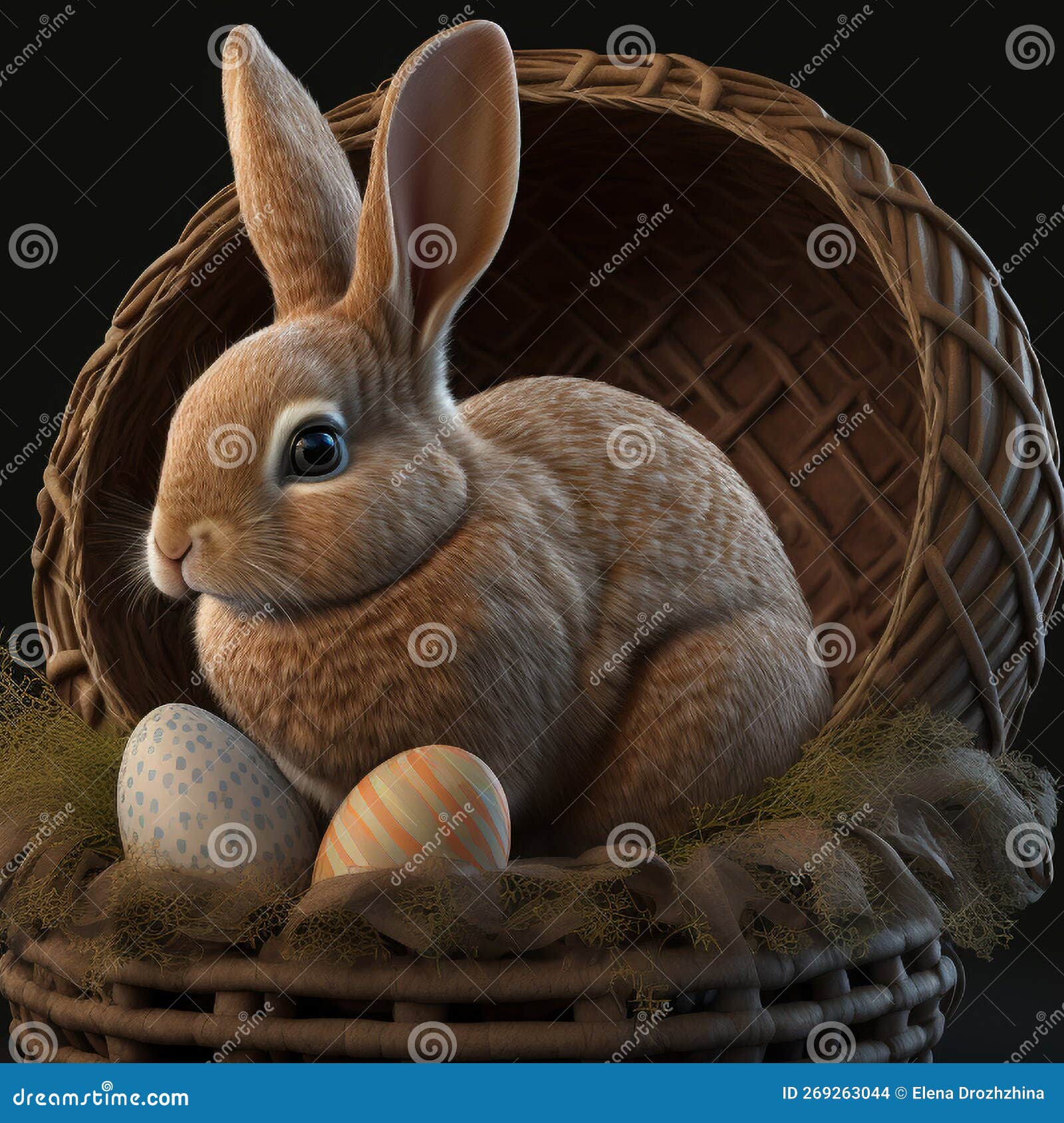 Cute Easter Bunny Sitting in the Basket Stock Illustration ...