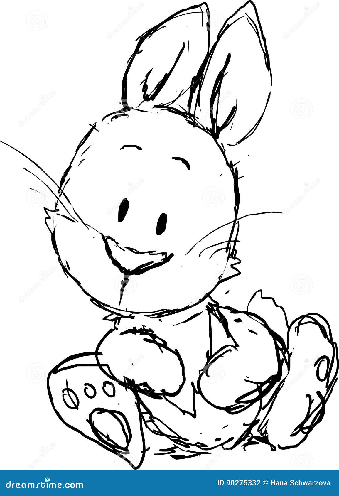 Cute Easter Bunny Sitting Black Sketch - Vector Cartoon | CartoonDealer ...