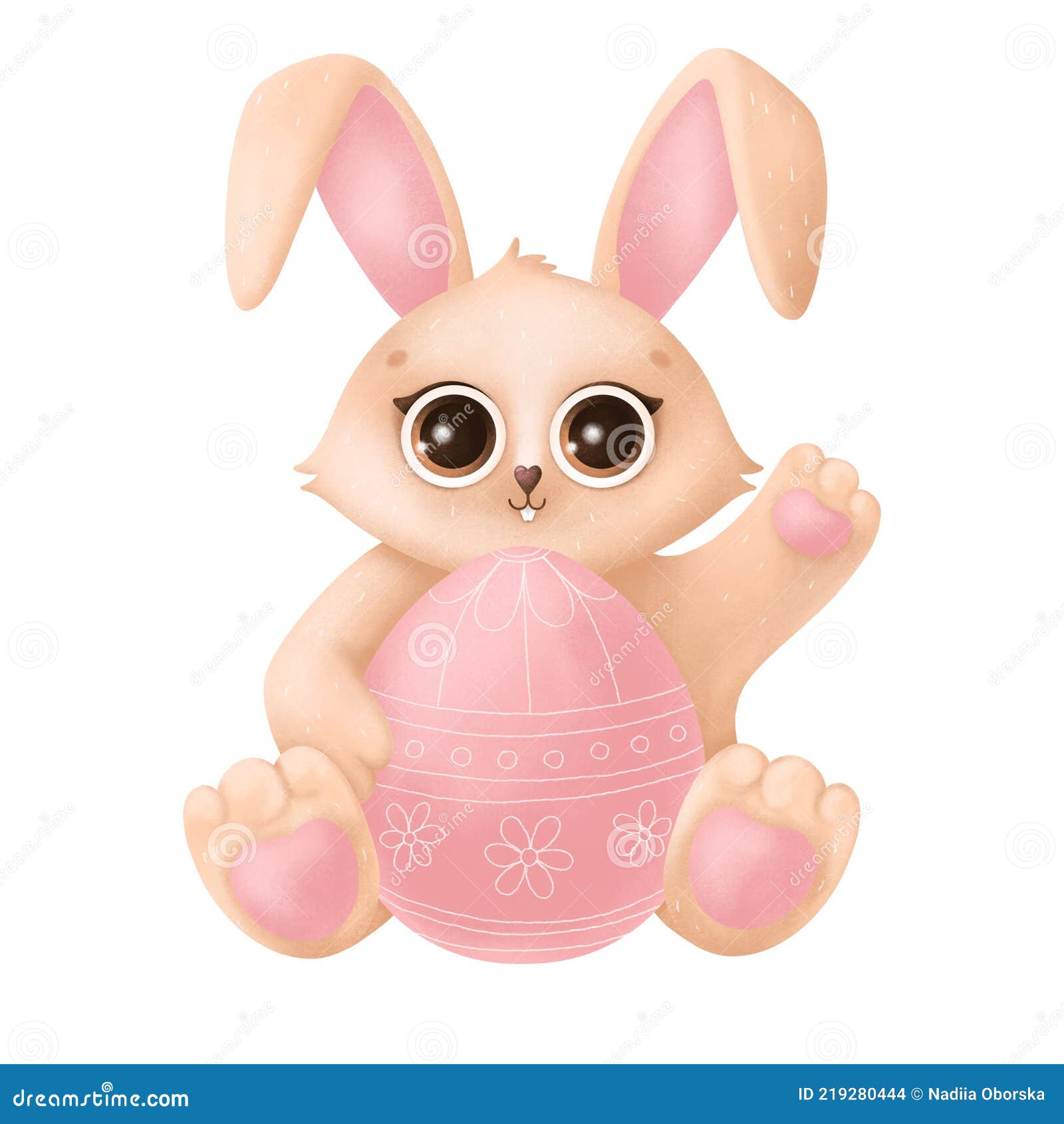Cute Easter Bunny Sitting with an Easter Egg. Rabbit on a White ...