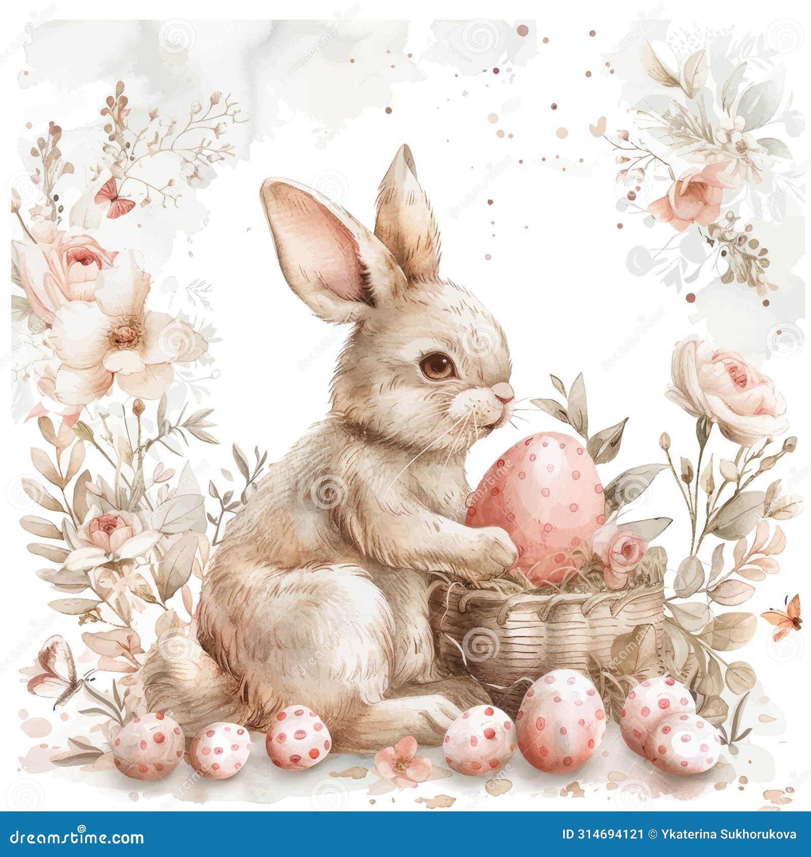 Cute Easter Bunny Watercolor Hand Drawing Isolated. Stock Vector ...