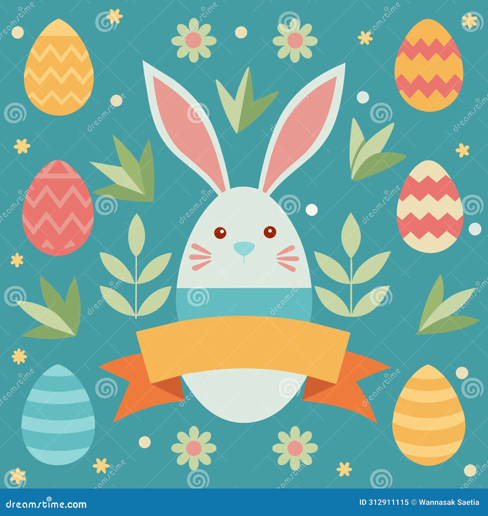 Cute Easter Card Design with Blank Banner Stock Vector - Illustration ...