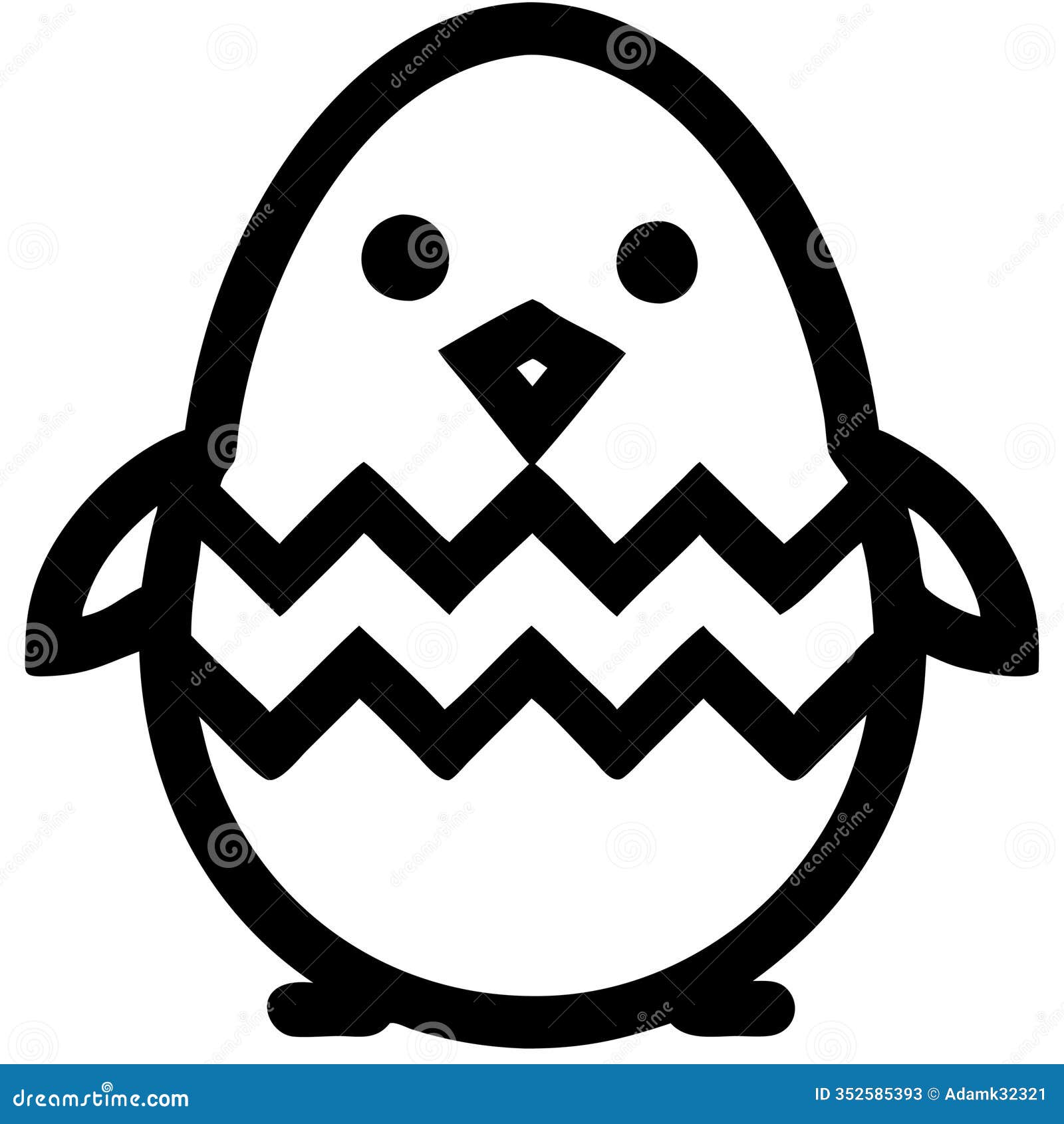 Cute Easter Chick in Eggshell Vector Line Art for Coloring and Craft ...