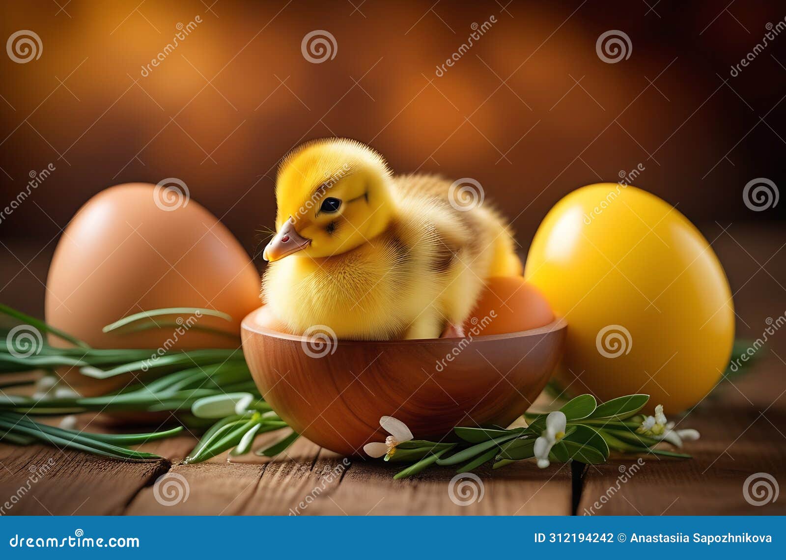 Cute Easter Duckling Seating Near Colored Eggs Stock Photo - Image of ...