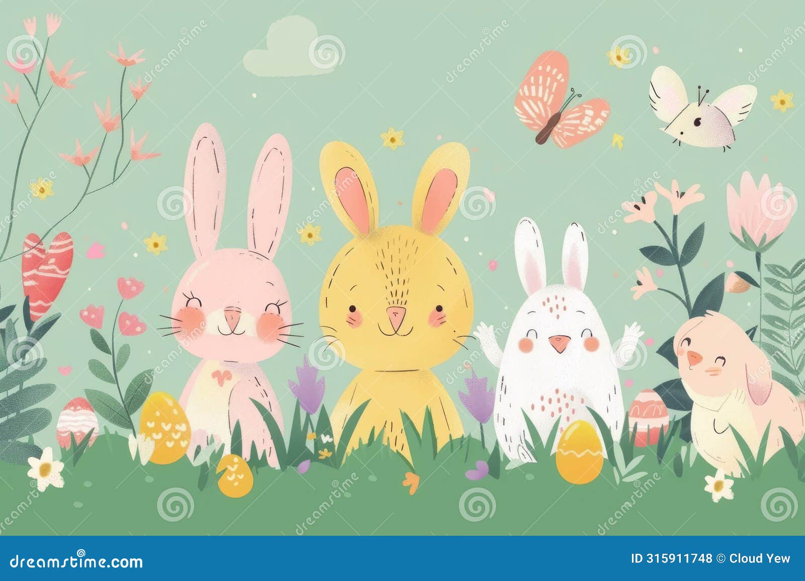 Cute Easter Illustration with Adorable Animals and Playful Gestures ...