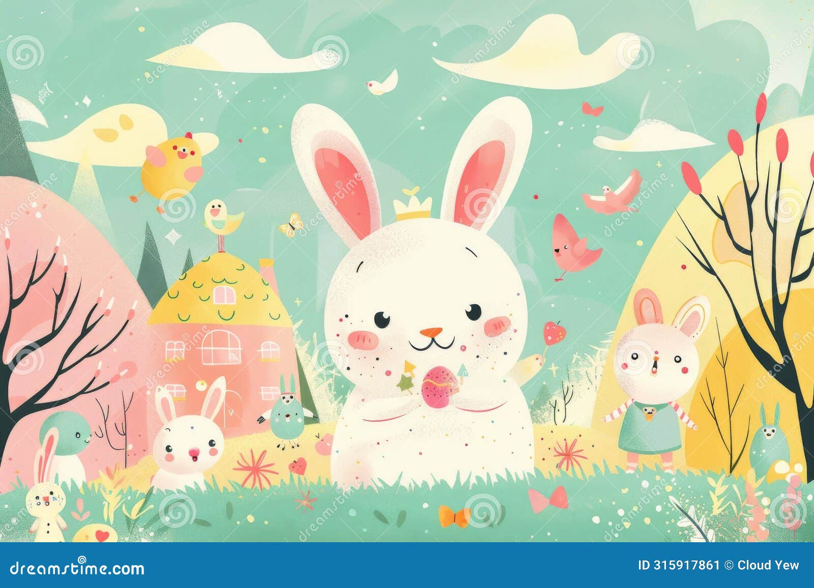 Cute Easter Illustration with Playful Characters and Delightful Scenes ...