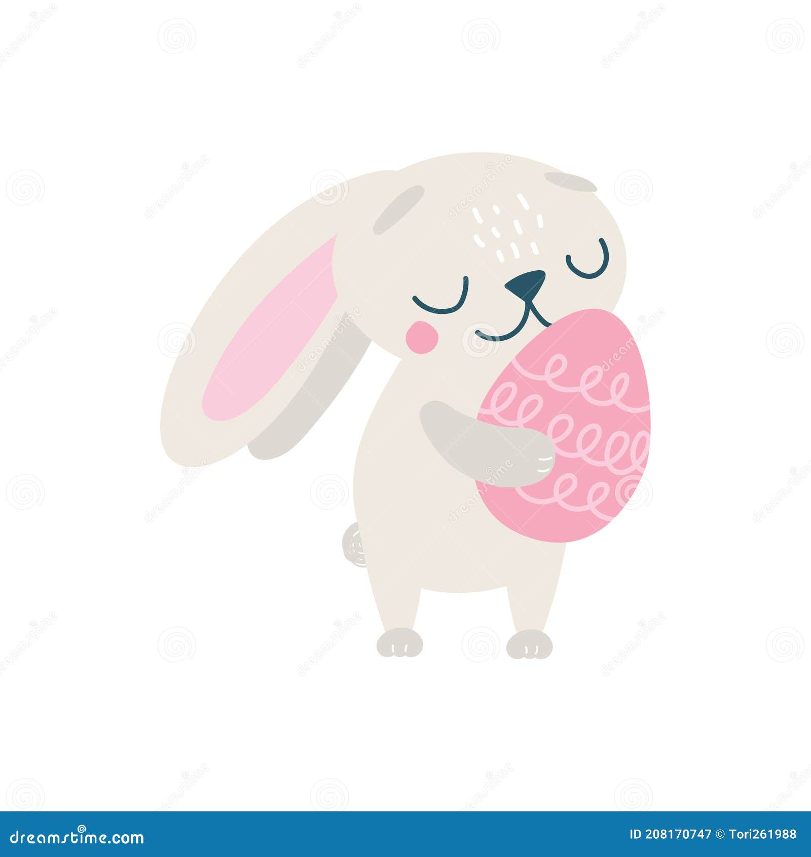 Cute Easter Rabbit with Egg. Vector Illustration Isolated. Stock ...