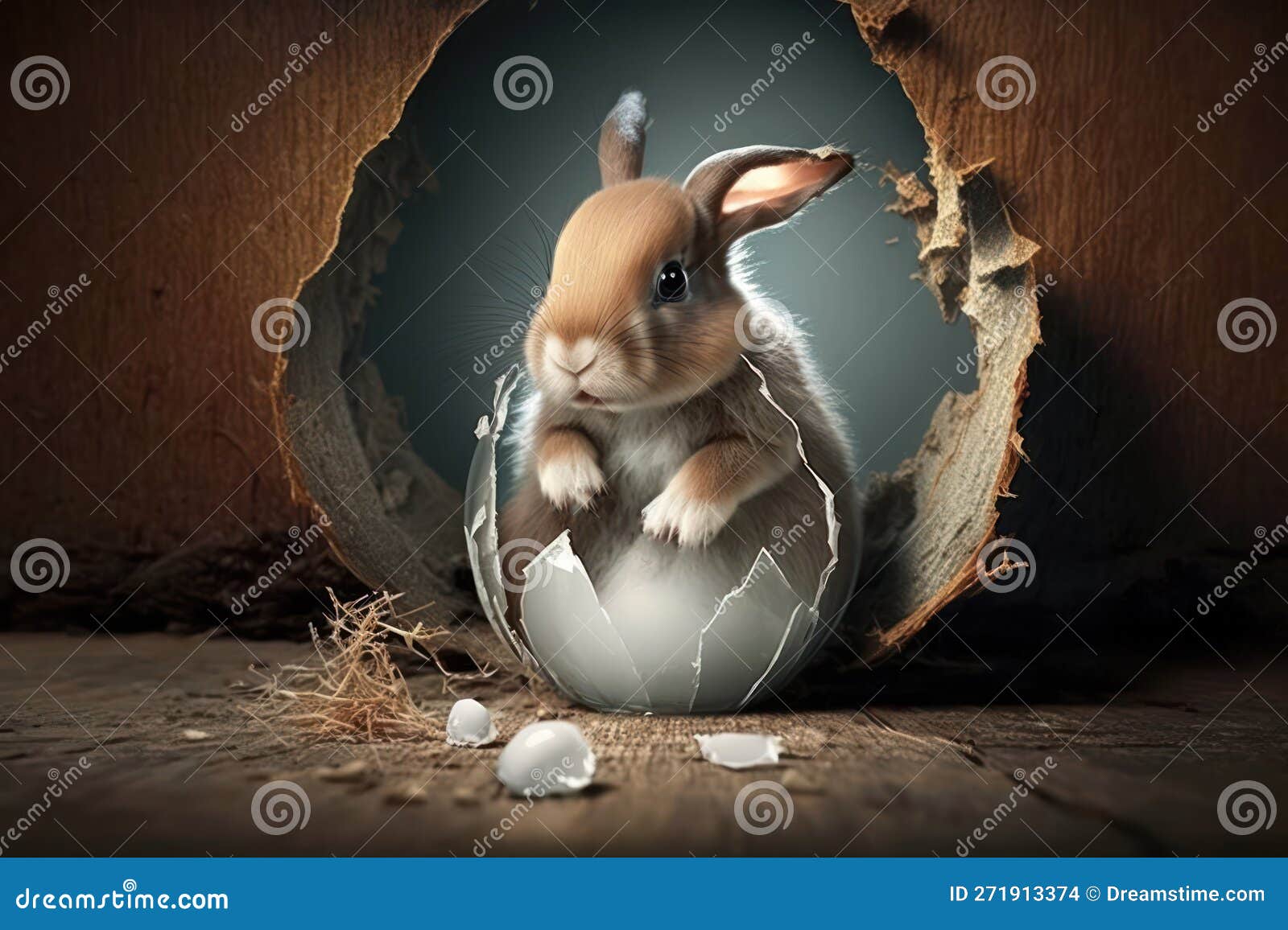 Cute Easter Realistic Bunny Rabbit Inside a Cracked Egg. Happy Easter ...