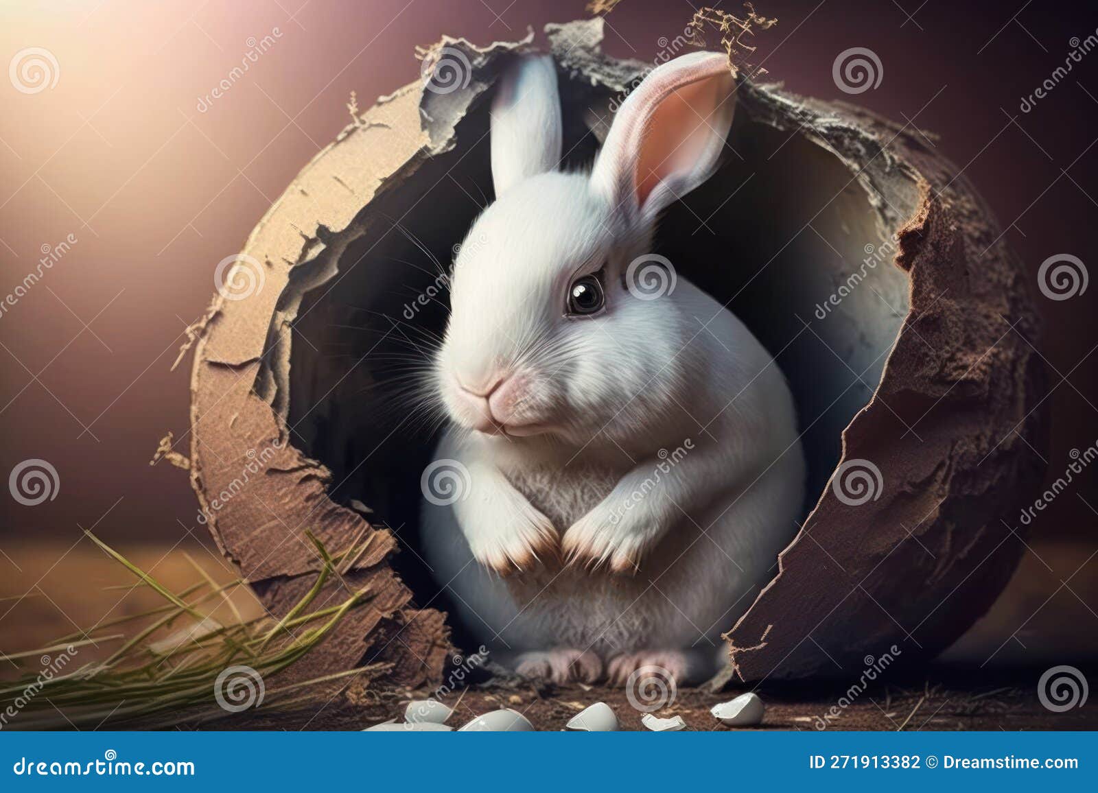Cute Easter Realistic Bunny Rabbit Inside a Cracked Egg. Happy Easter ...