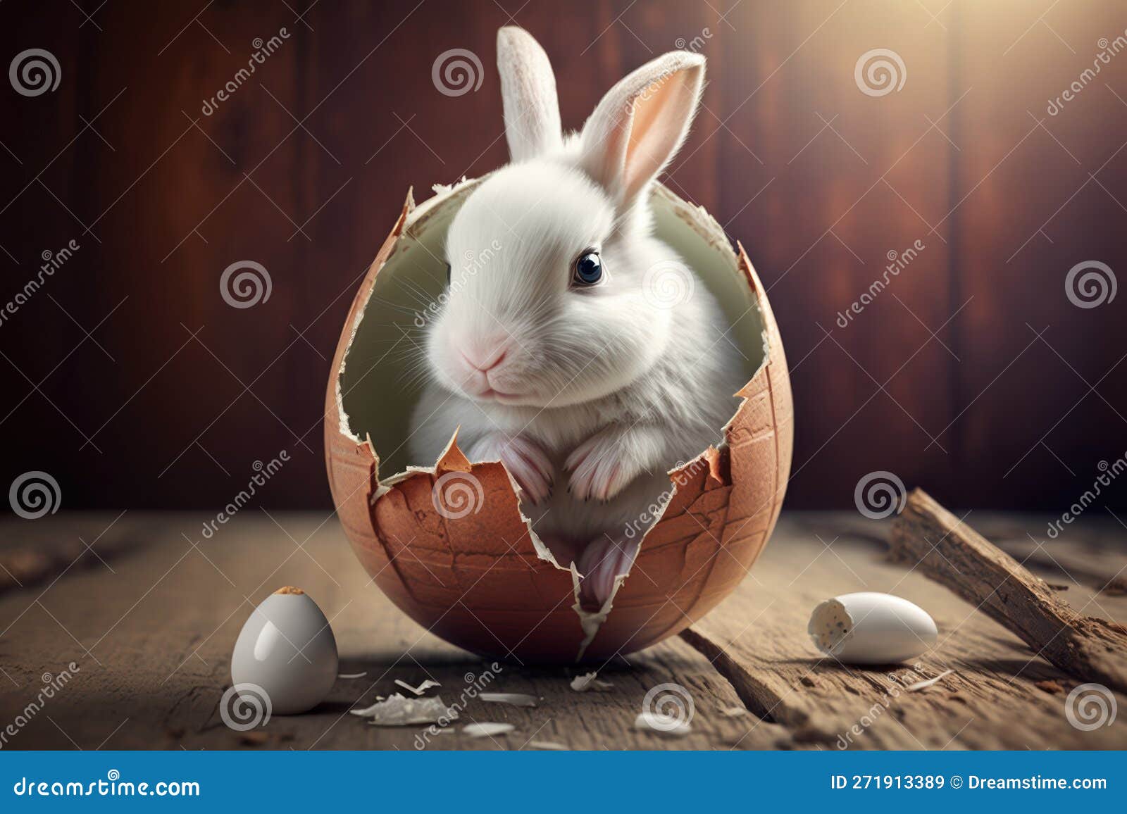 Cute Easter Realistic Bunny Rabbit Inside a Cracked Egg. Happy Easter ...