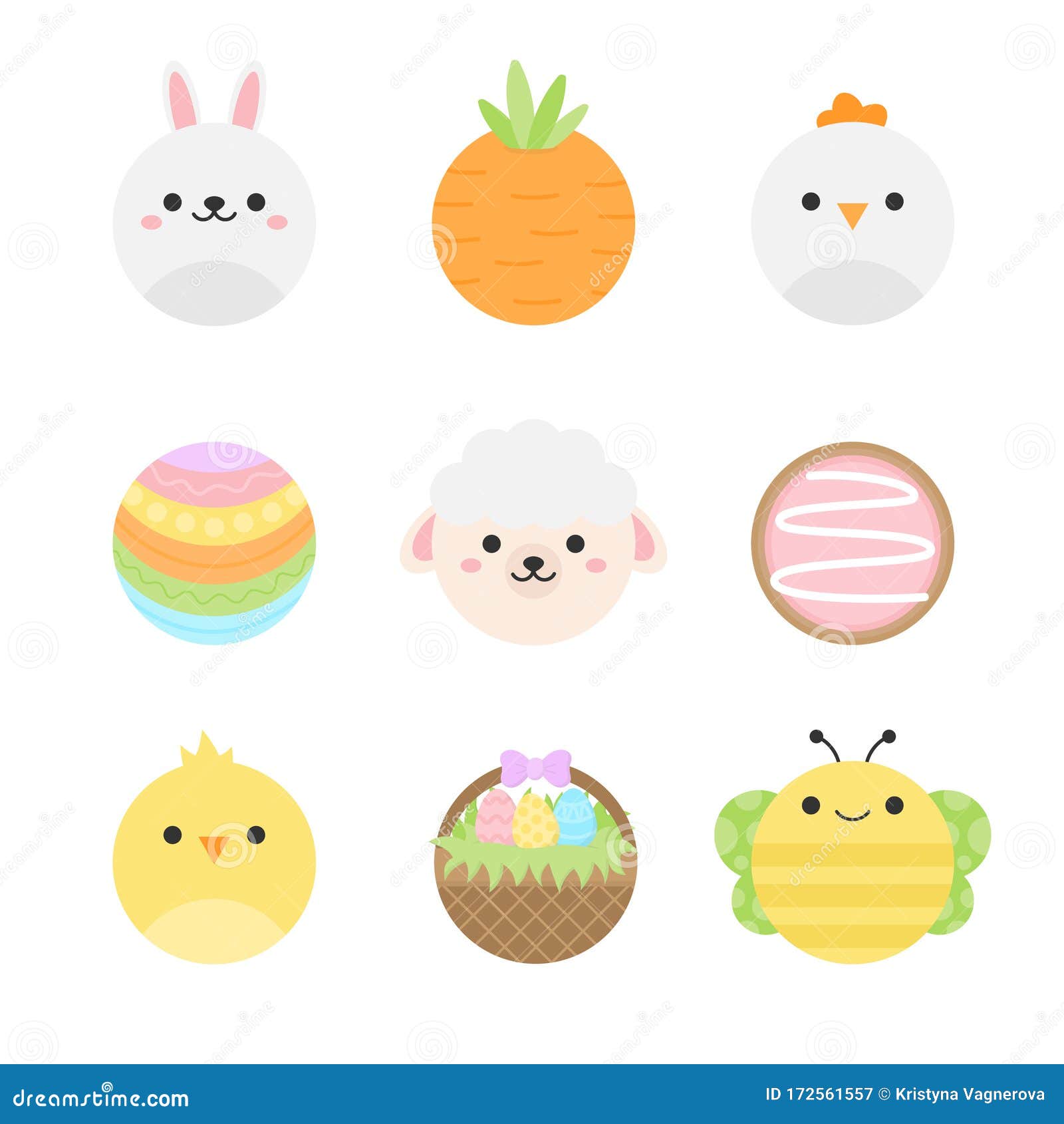 Cute Easter Round Vector Illustration Icon Set Stock Vector ...