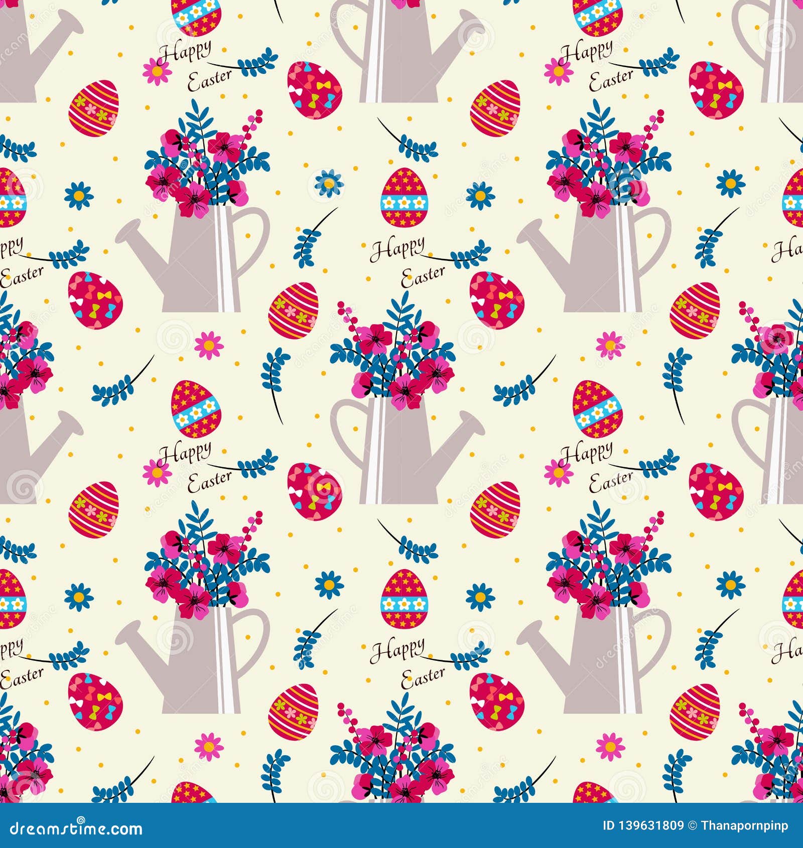 Cute Easter Seamless Pattern with Beautiful Vivid Color Flower Stock Vector - Illustration of ...