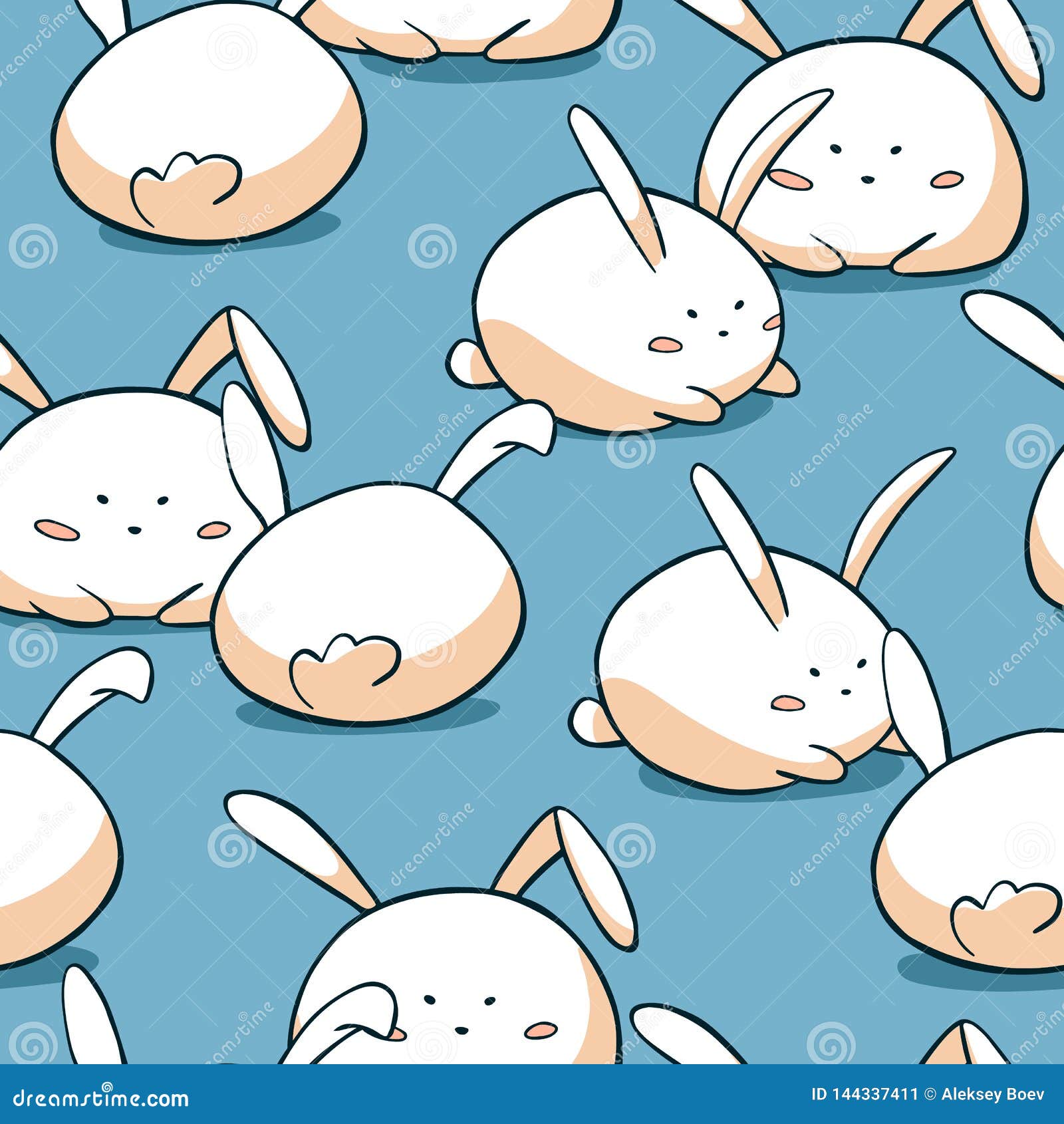 Cute Easter Seamless Pattern. Fat Rabbits Background. Hand Drawn Doodle ...