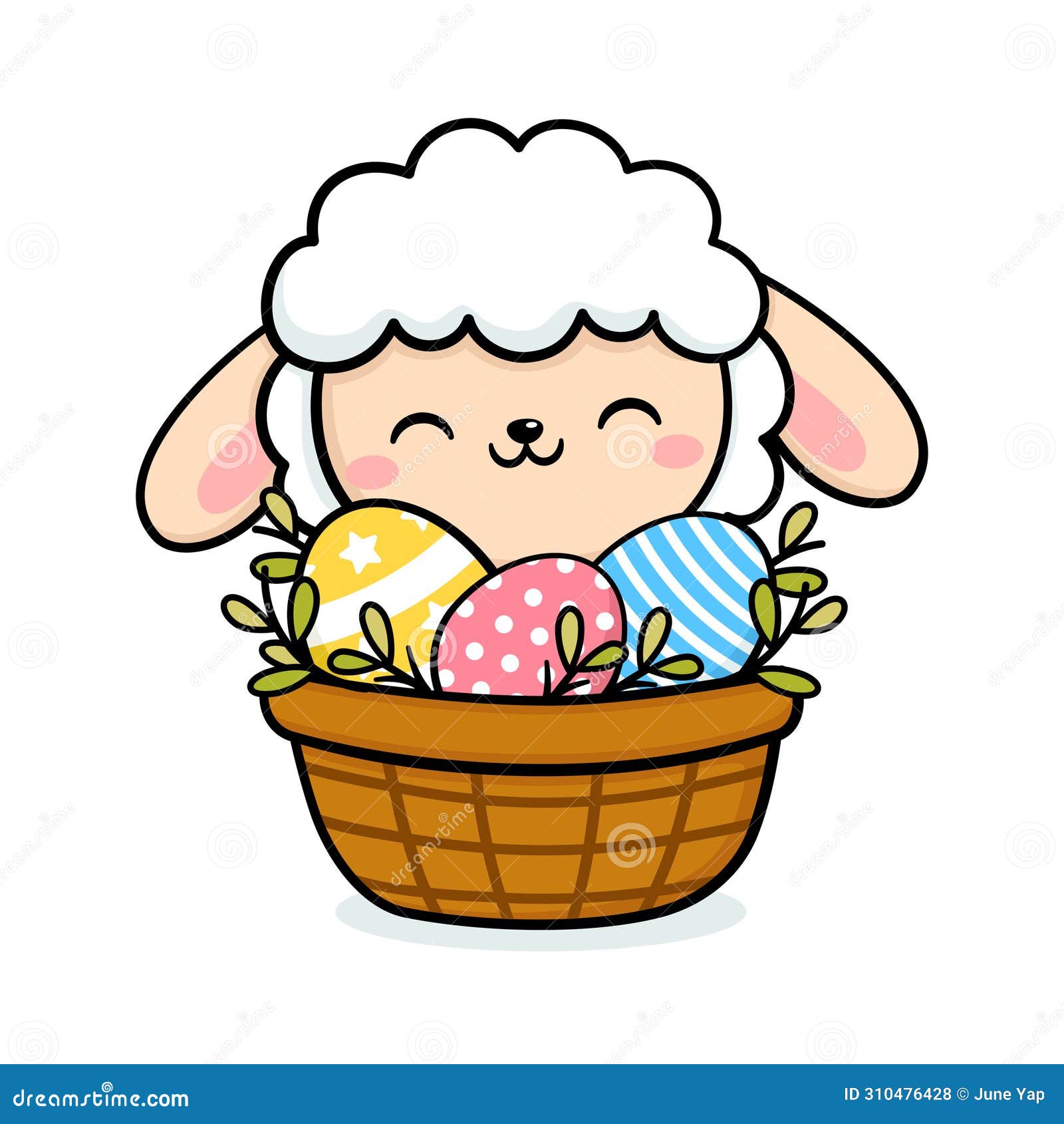 Cute Easter Sheep Character with Eggs in a Basket Stock Vector ...