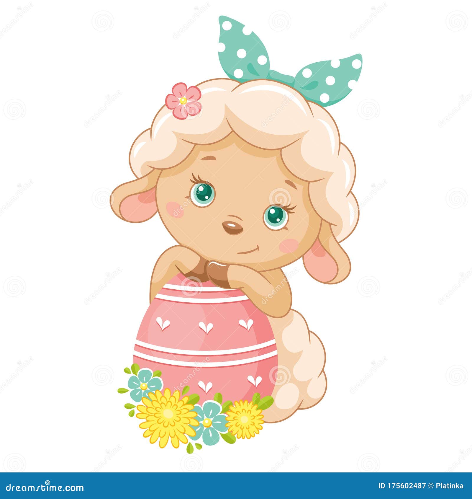 Cute Easter Sheep with Egg. Cartoon Vector Illustration Stock Vector ...