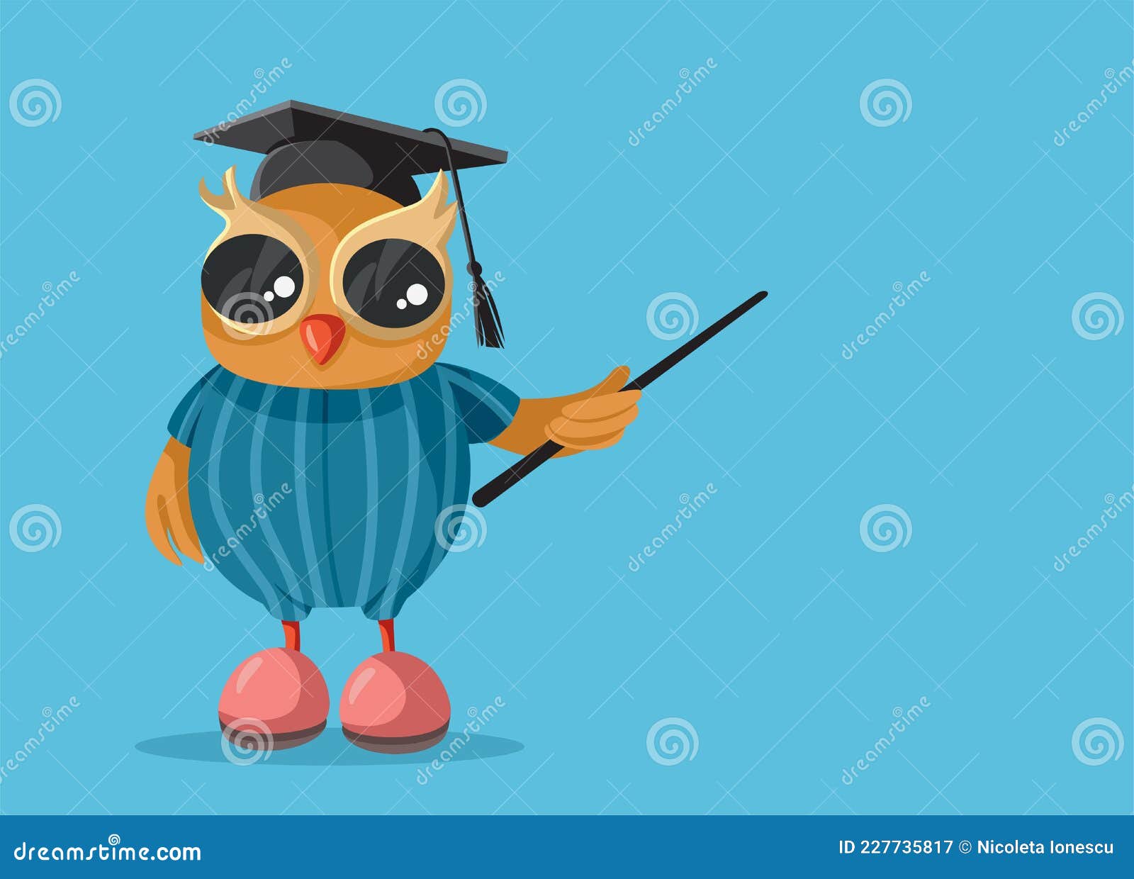 Smart Owl with Pointer and Graduation Hat Vector Cartoon Stock Vector ...