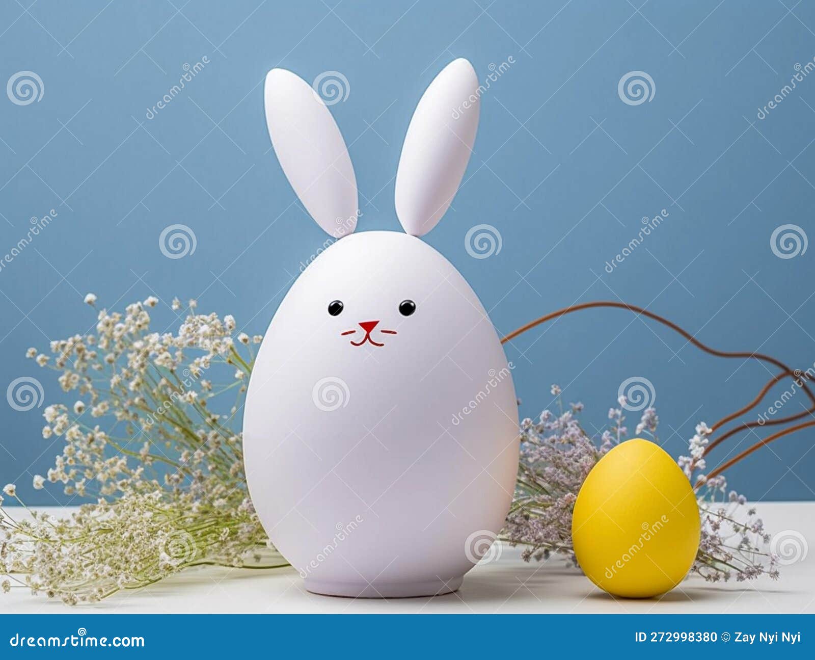 Cute Egg Shaped Rabbit Toy and Painted Easter Egg. Concept of Happy ...