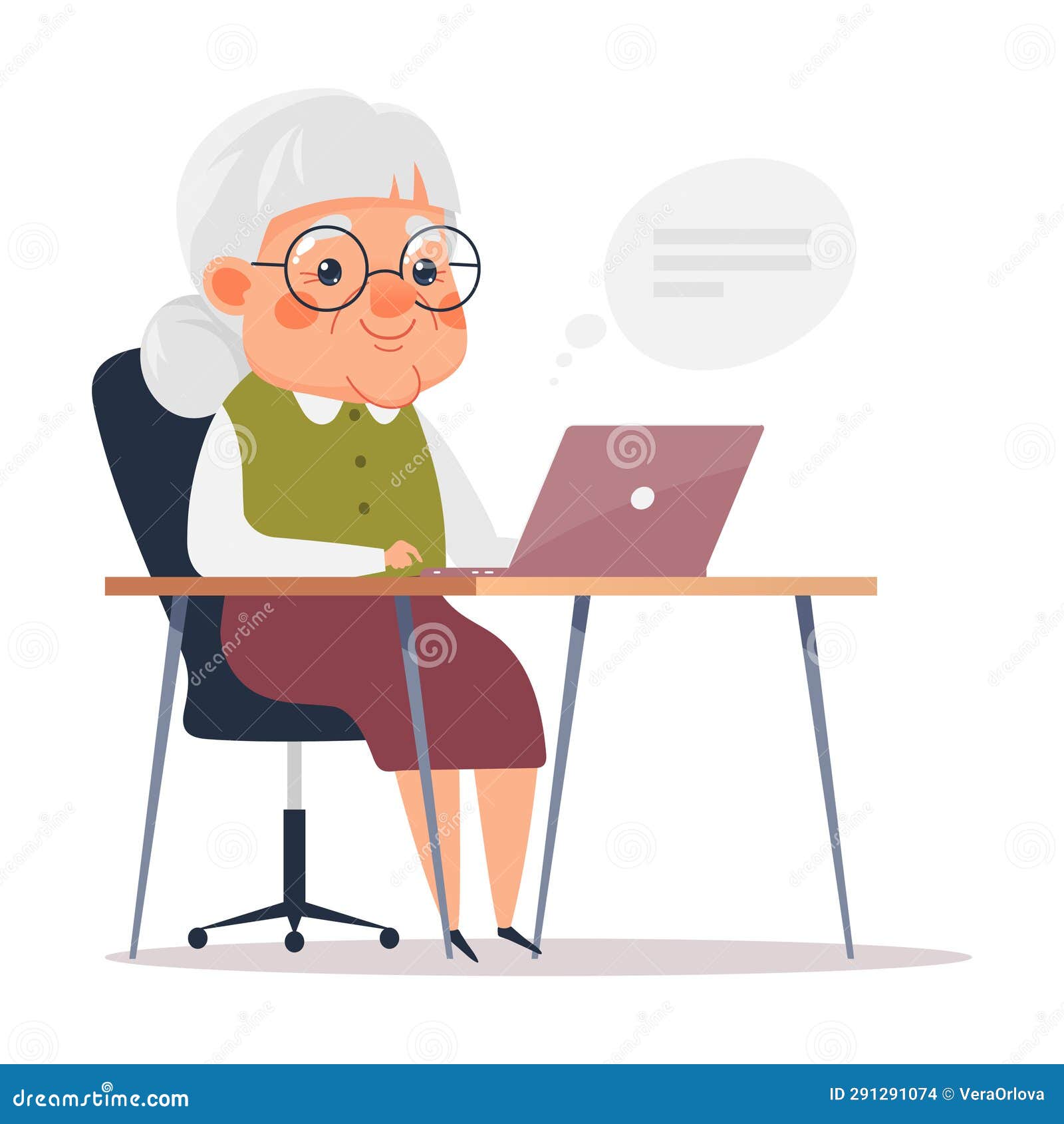 Cute Eldery Woman Working On Laptop, Communicating Online. Old People ...