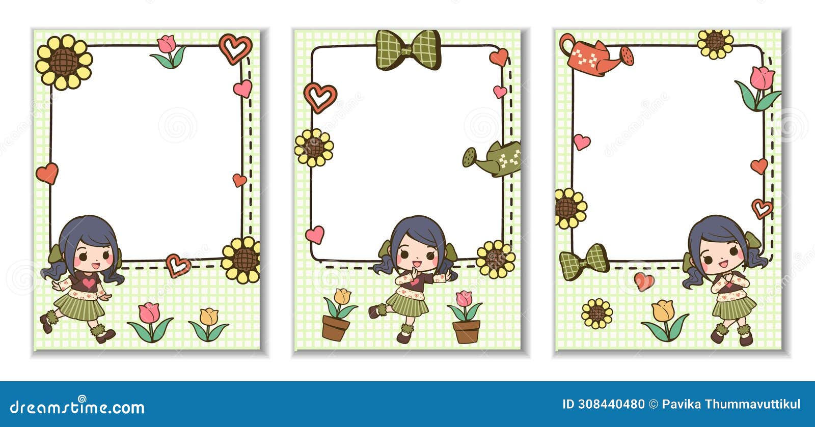 Cute Element Frame with Cute Girl and Flower Stock Vector ...