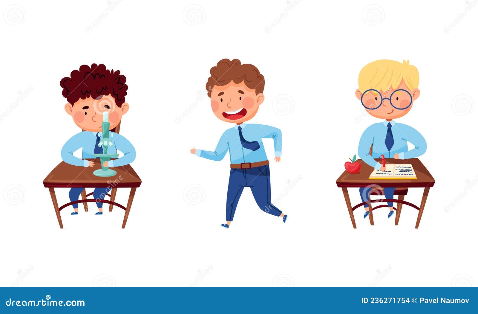 Cute Elementary School Students in Uniform Set. Cheerful Pupils ...